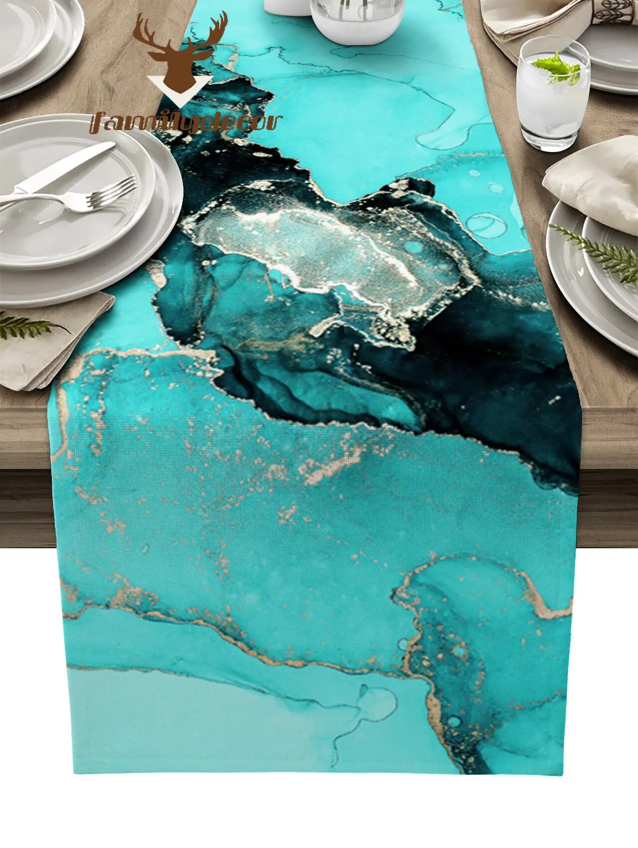 Marble Texture Aqua Table Runner Home Wedding r Table Flag Mat Table ...