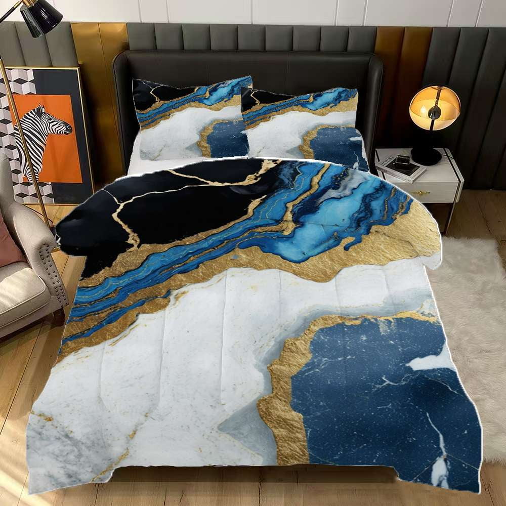 Marble Texture Art Print Comforter Set Full Size Bedding Set For Travl ...