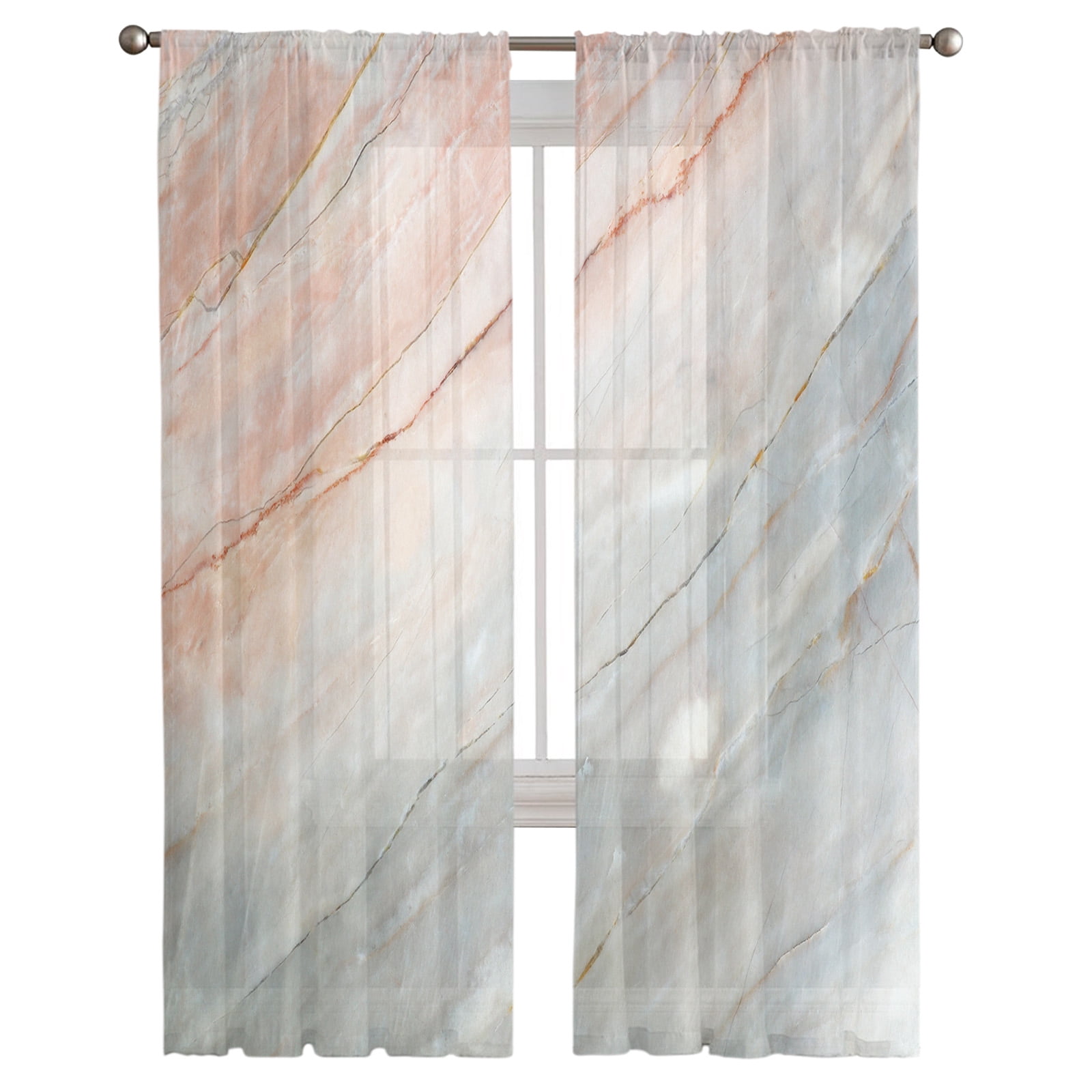 Marble Texture Background Sheer Curtain for Living Room Bedroom Voile ...