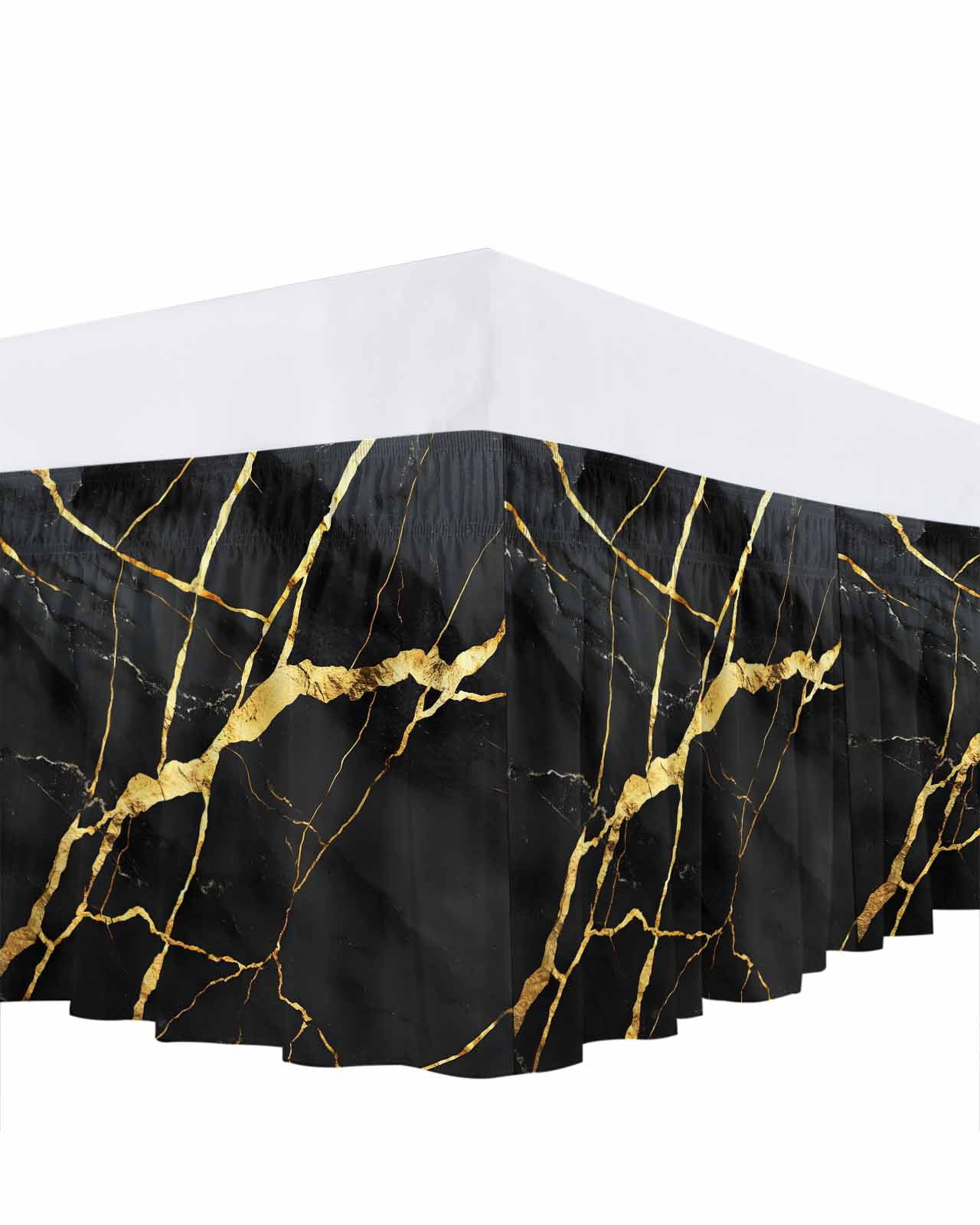 Marble Texture Bed Skirt Modern Black Golden Ripple Effect Bed Skirts ...