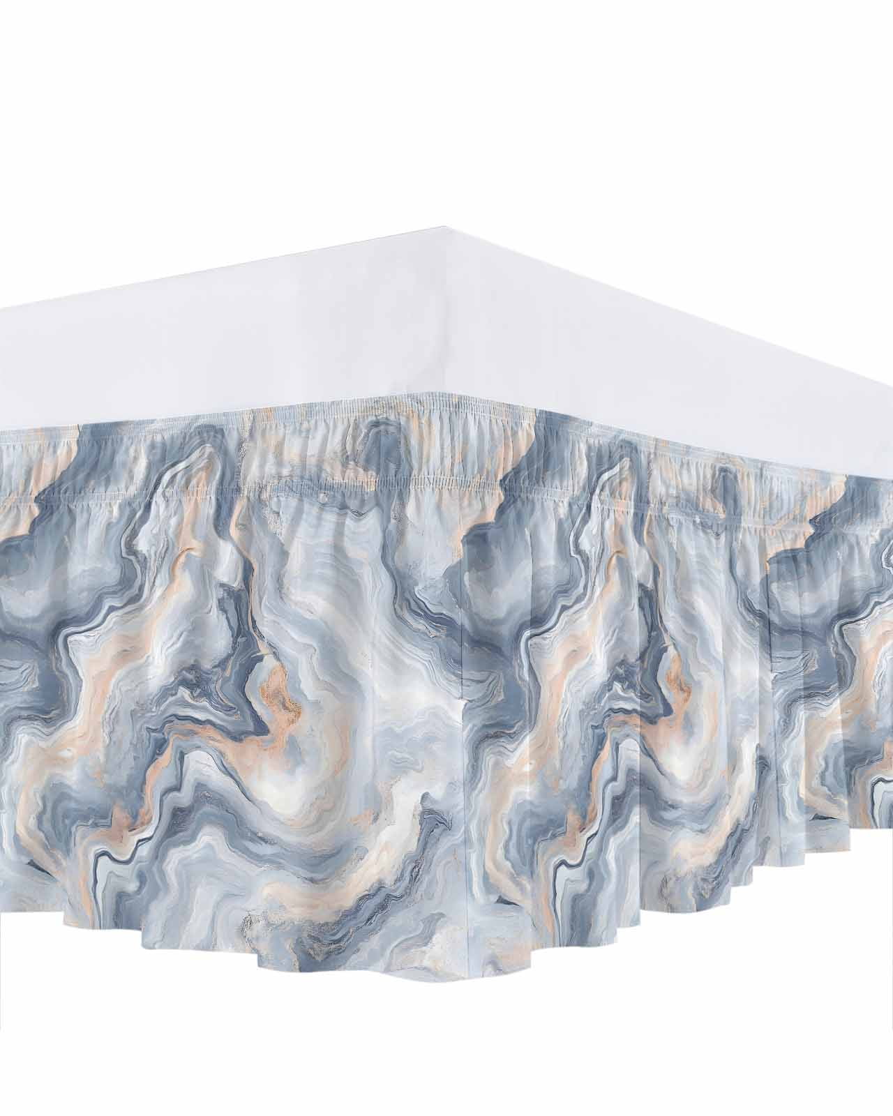 Marble Texture Bed Skirt Queen Size 18 Inch Drop, Elegant Blue Gray ...