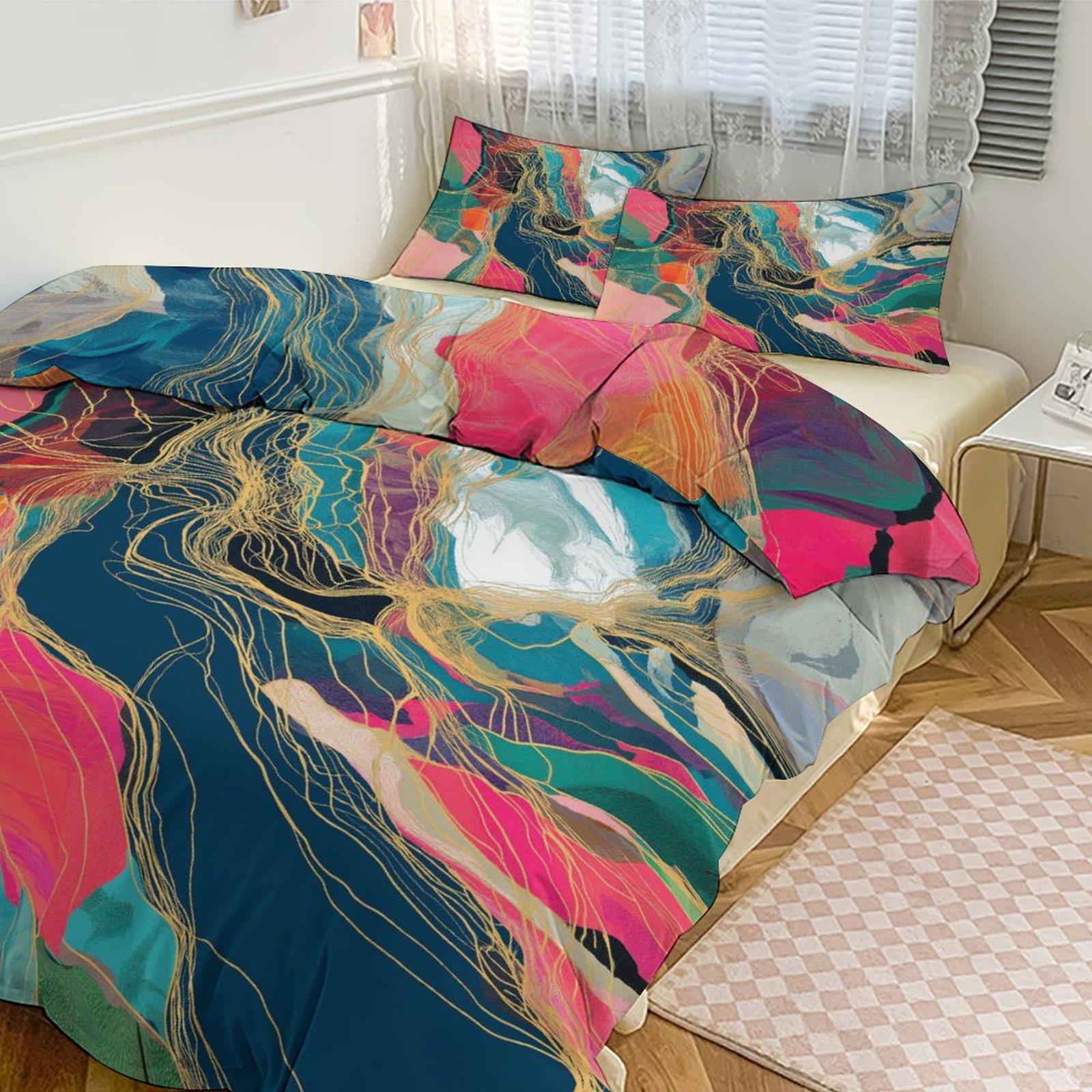 Marble Texture Bedding Set with Zipper Closure for Girls & Boys ...