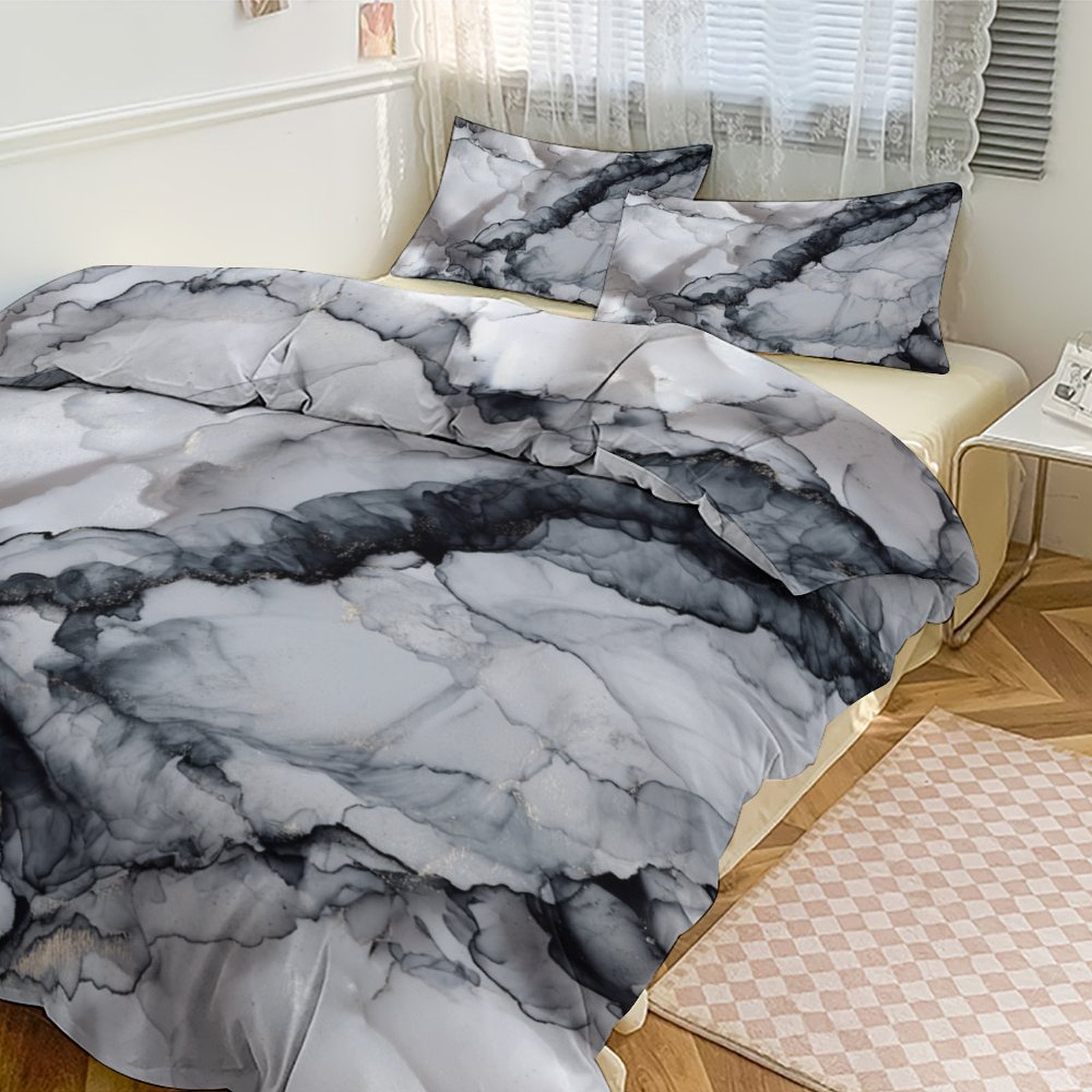Marble Texture Bedding Set with Zipper Closure for Girls & Boys ...