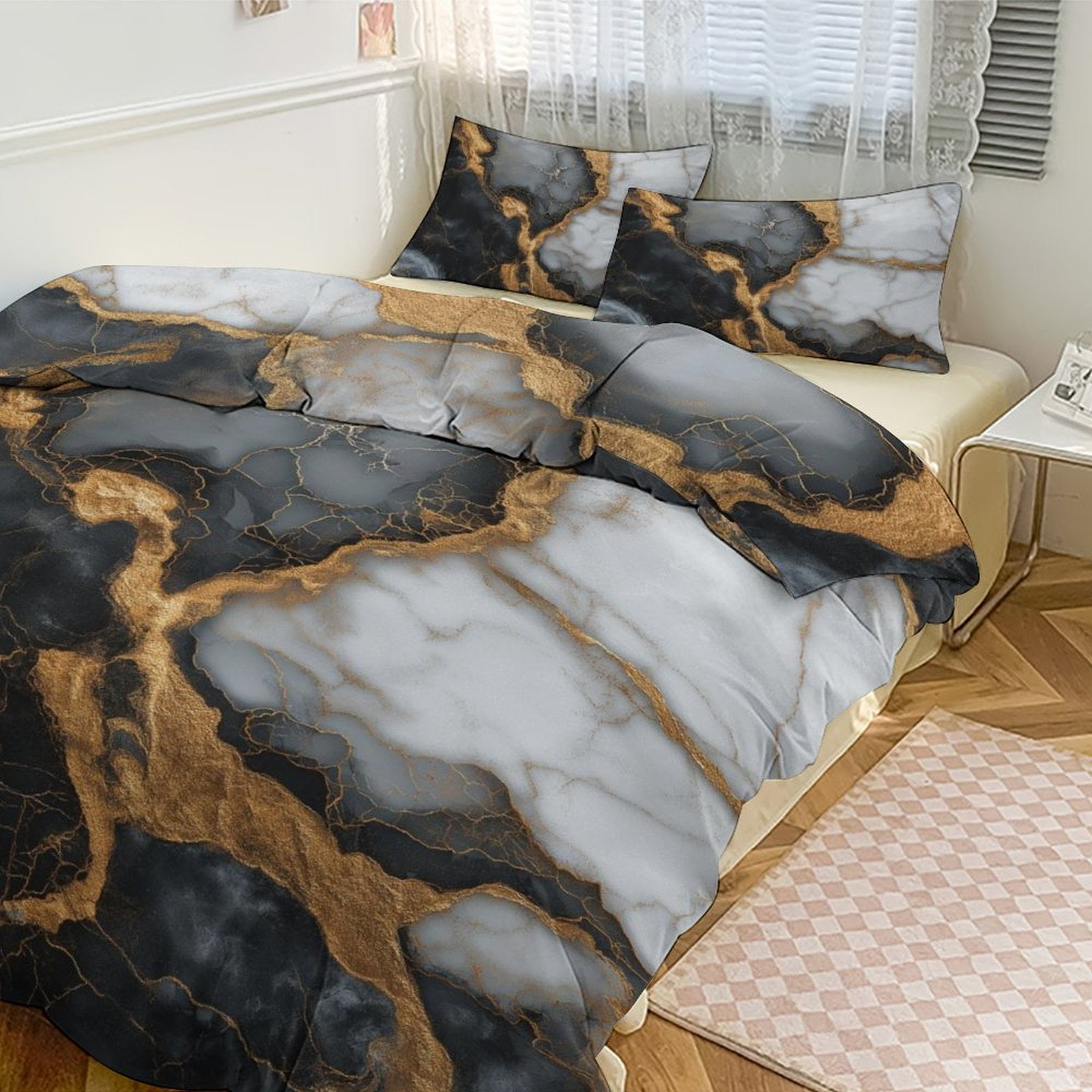 Marble Texture Bedding Sets Twin Duvet Cover 3 Piece Cute Bed Set for ...