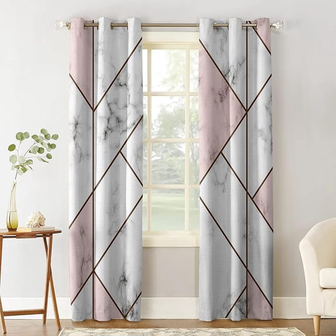 Marble Texture Blackout Curtains, 3D Geometric Pattern Print Window ...