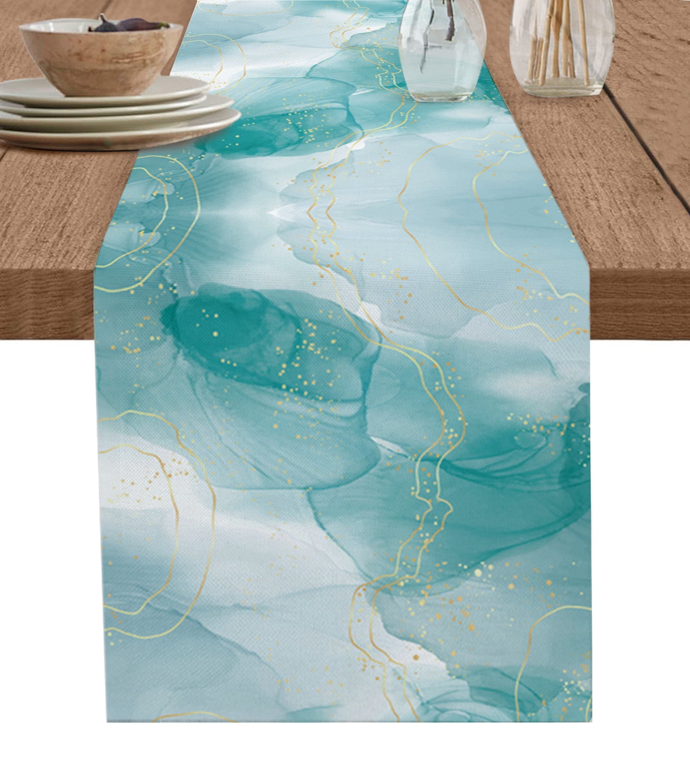 Marble Texture Blue Table Runner Home Wedding r Table Flag Mat Table ...
