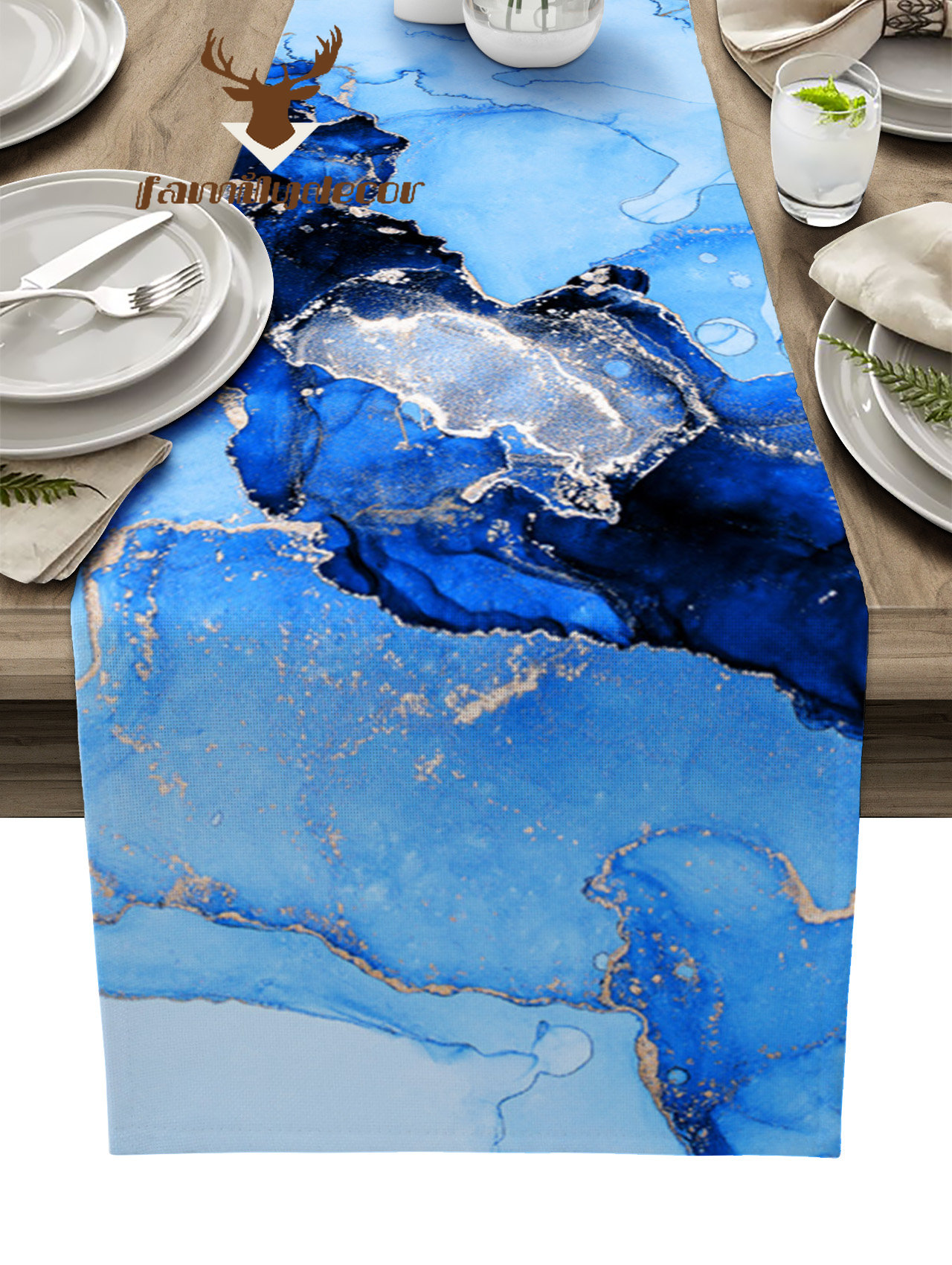Marble Texture Blue Table Runner Home Wedding r Table Flag Mat Table ...