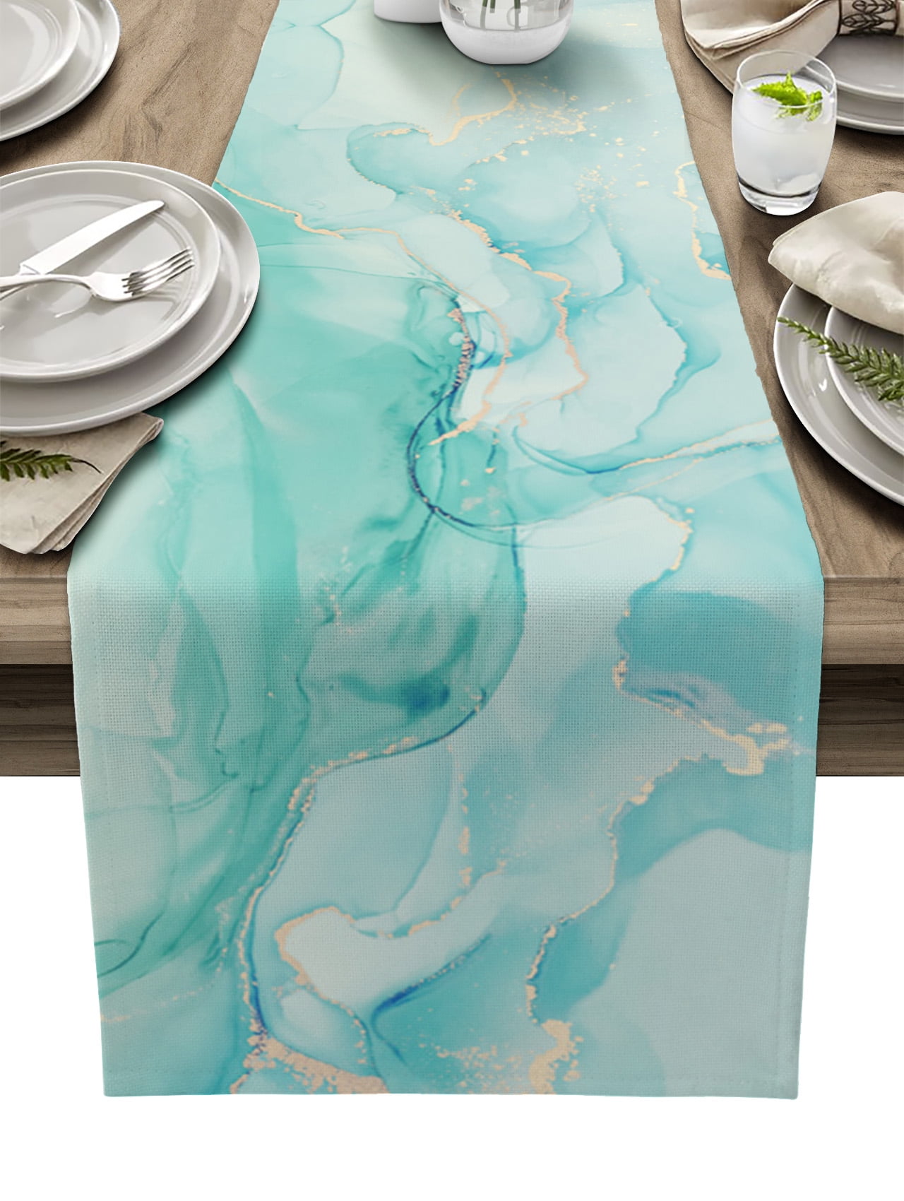Marble Texture Blue White Lines Table Runner ration Home r Dinner Table ...