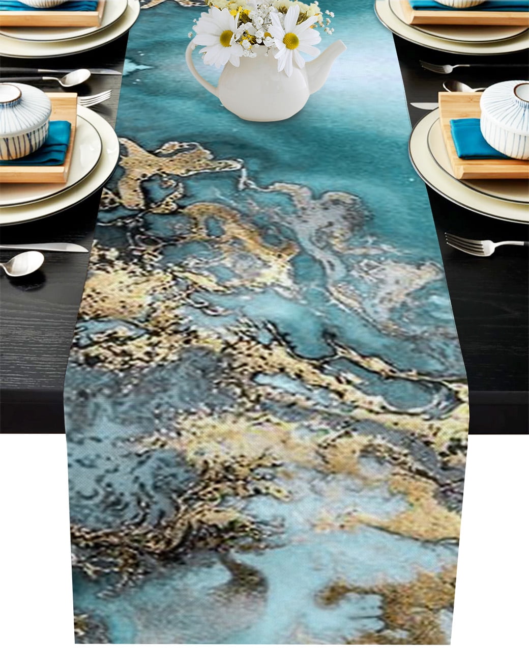 Marble Texture Blue White Lines Table Runner ration Home r Dinner Table ...