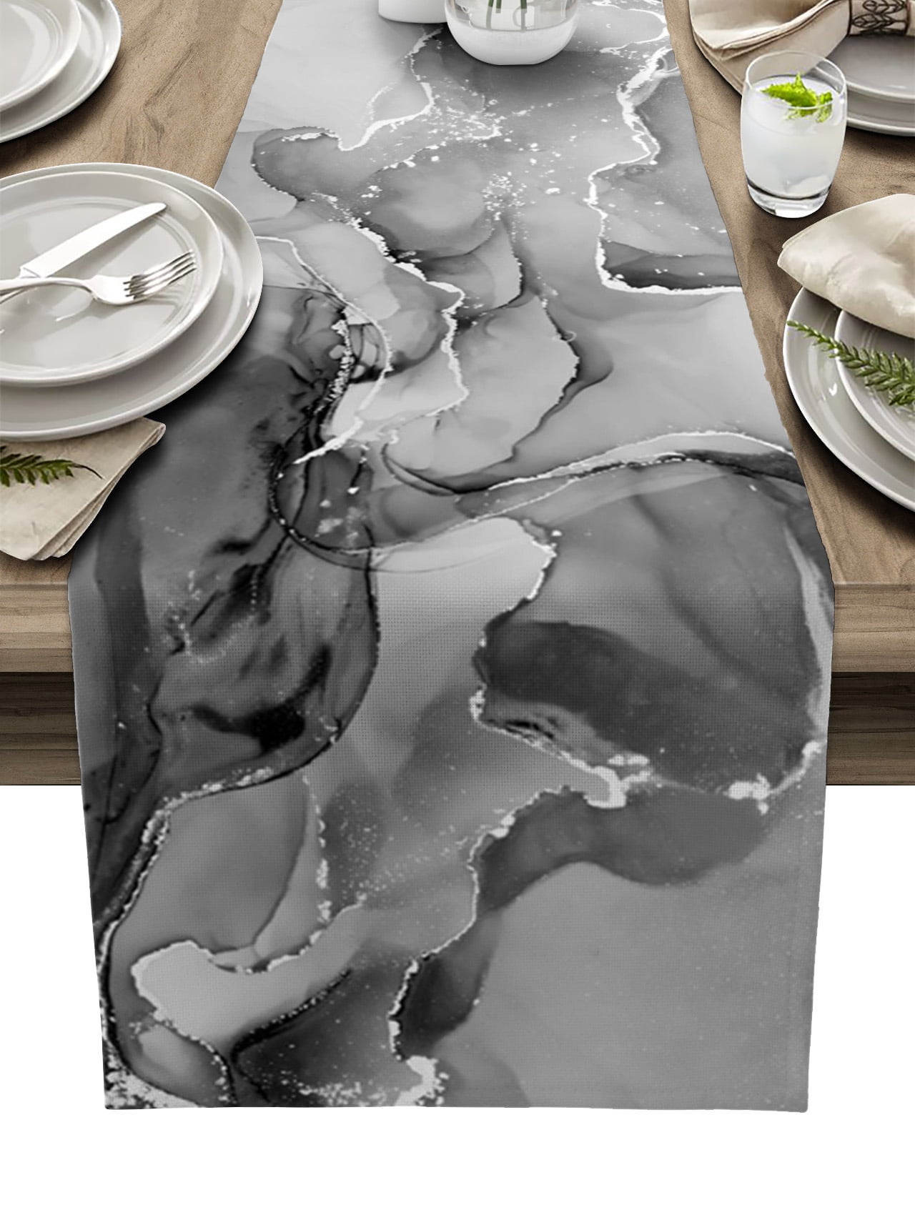 Marble Texture Blue White Lines Table Runner ration Home r Dinner Table ...