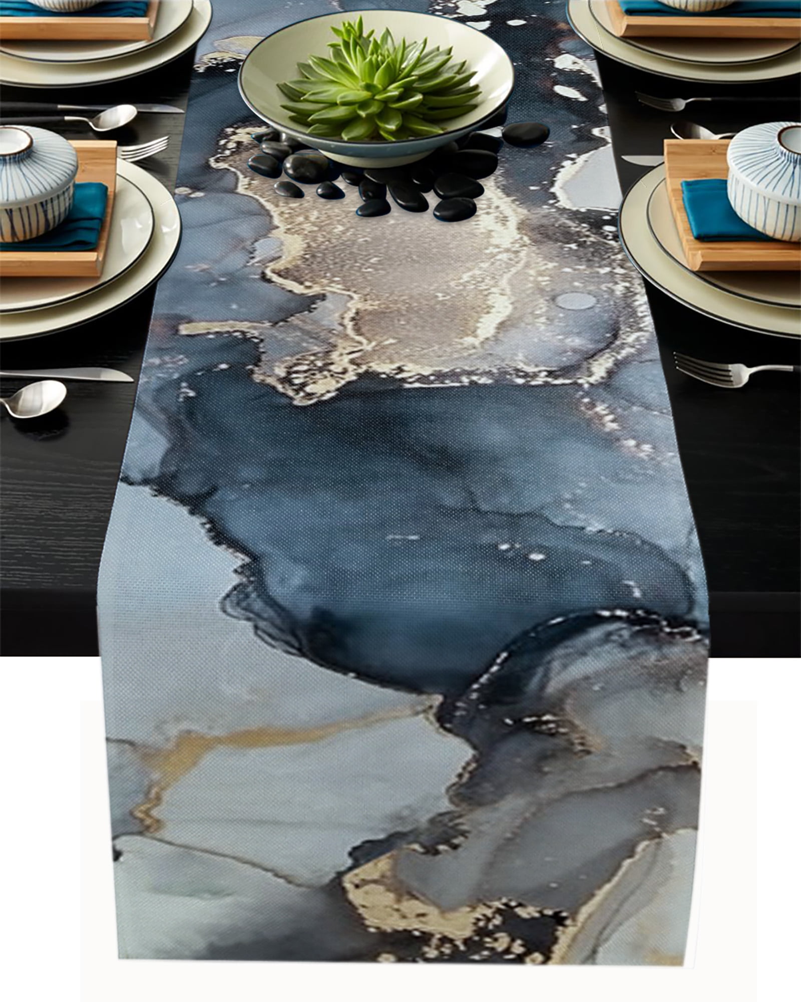 Marble Texture Blue White Lines Table Runner ration Home r Dinner Table ...