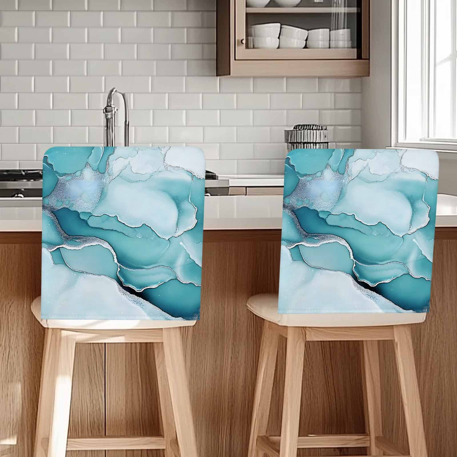 Marble Texture Chair Covers Set of 8 Watercolor Blue Wave Abstract Art ...