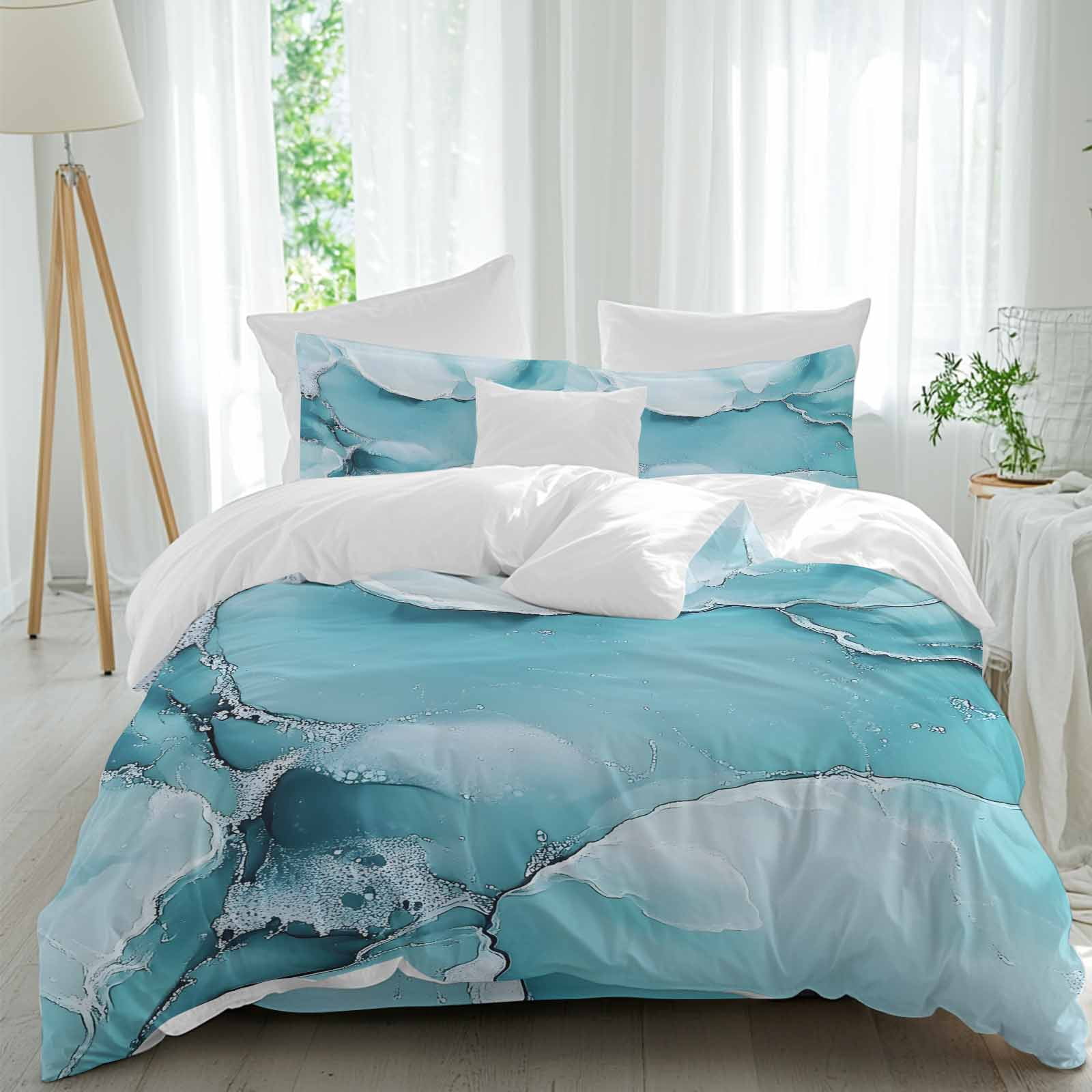 Marble Texture Duvet Cover Set Twin Size Blue White Cloudy Metallic ...