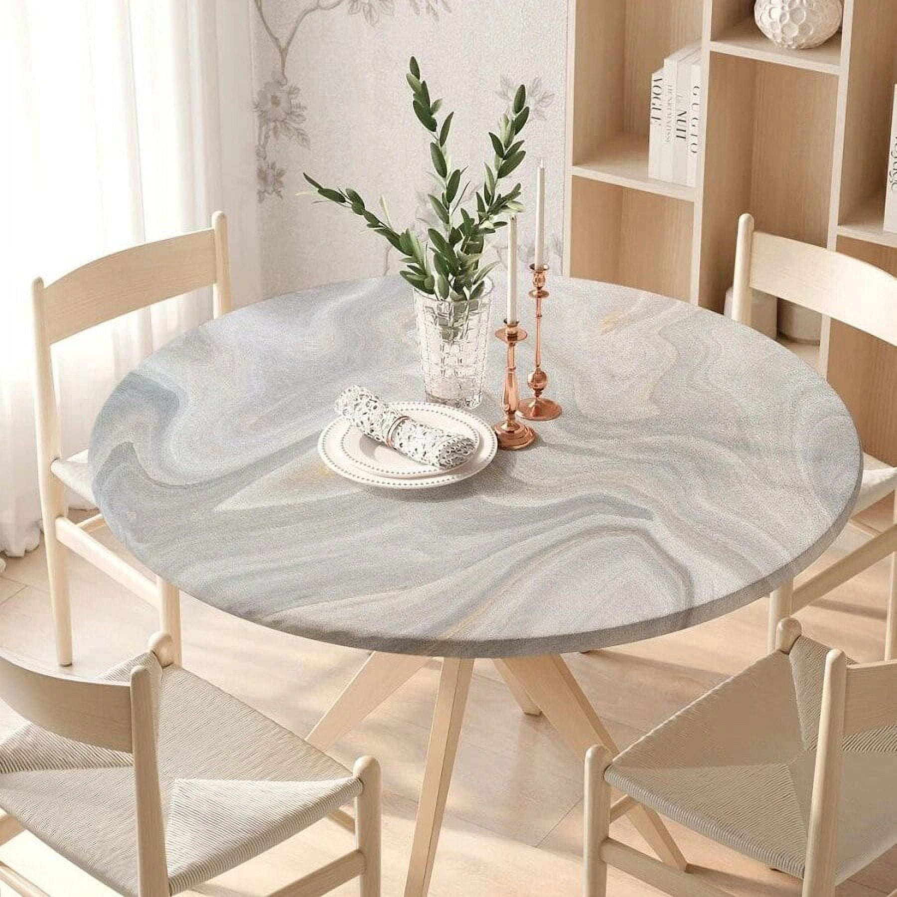 Marble Texture Fitted Round Tablecloth Waterproof Table Covers Elastic ...