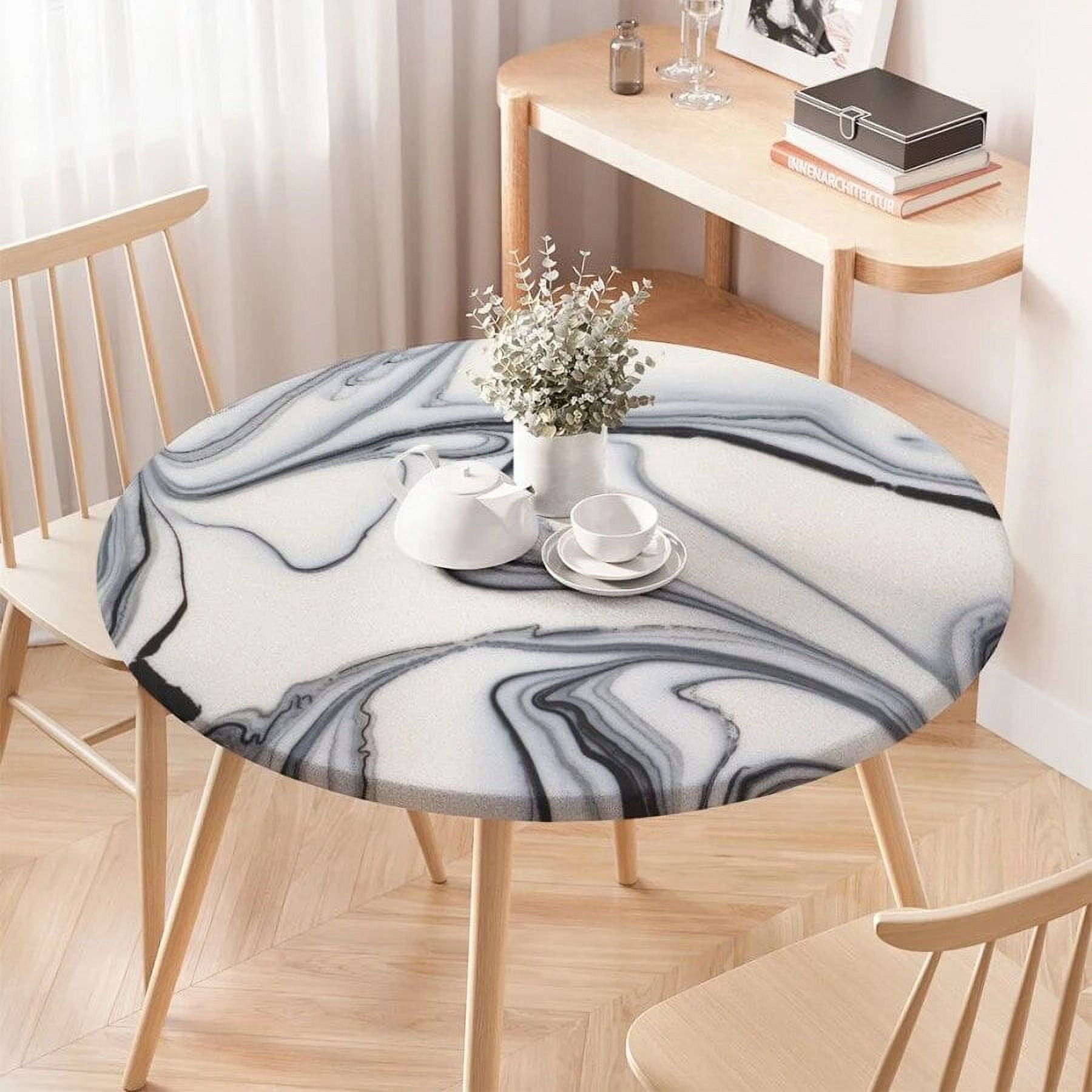 Marble Texture Fitted Round Tablecloth Waterproof Table Covers Elastic ...