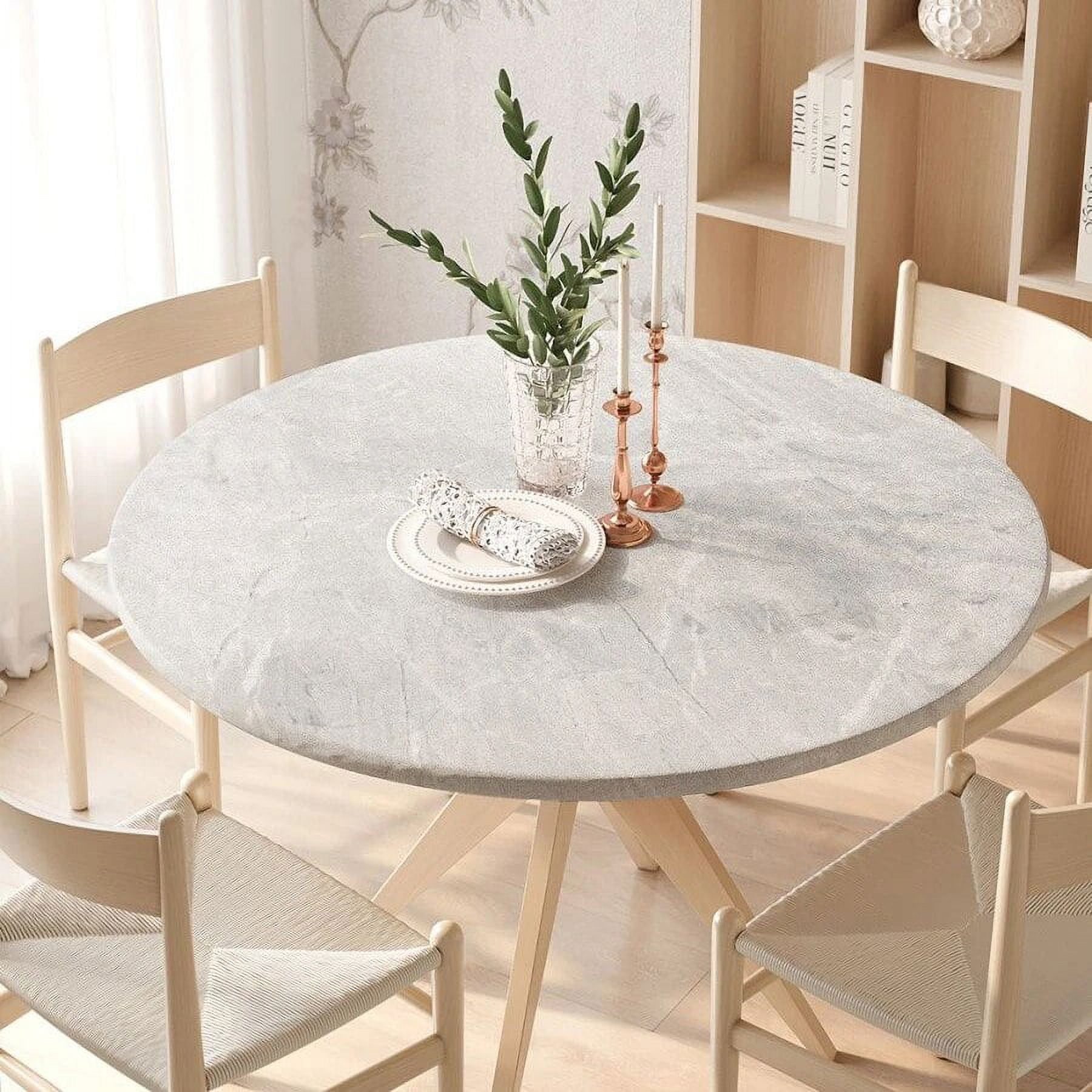 Marble Texture Fitted Round Tablecloth Waterproof Table Covers Elastic ...
