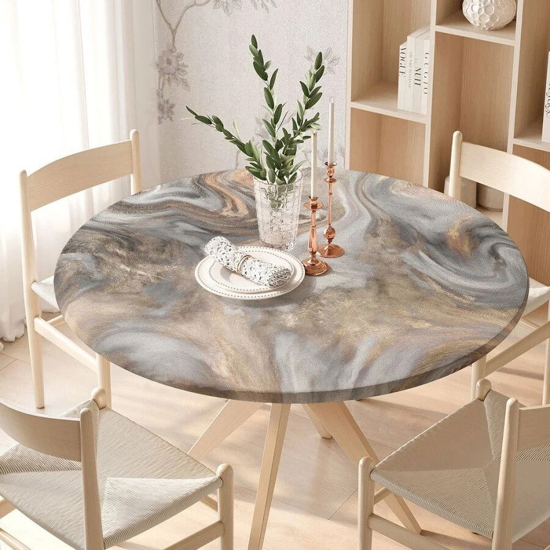 Marble Texture Fitted Round Tablecloth Waterproof Table Covers Elastic ...