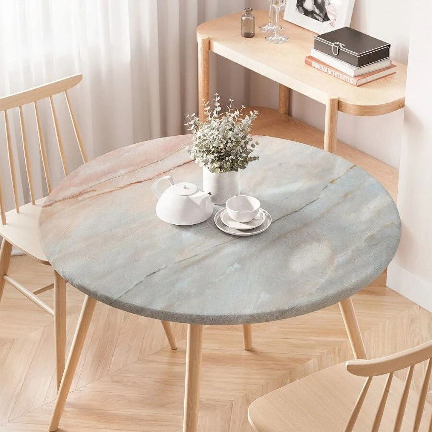 Marble Texture Fitted Round Tablecloth Waterproof Table Covers Elastic ...