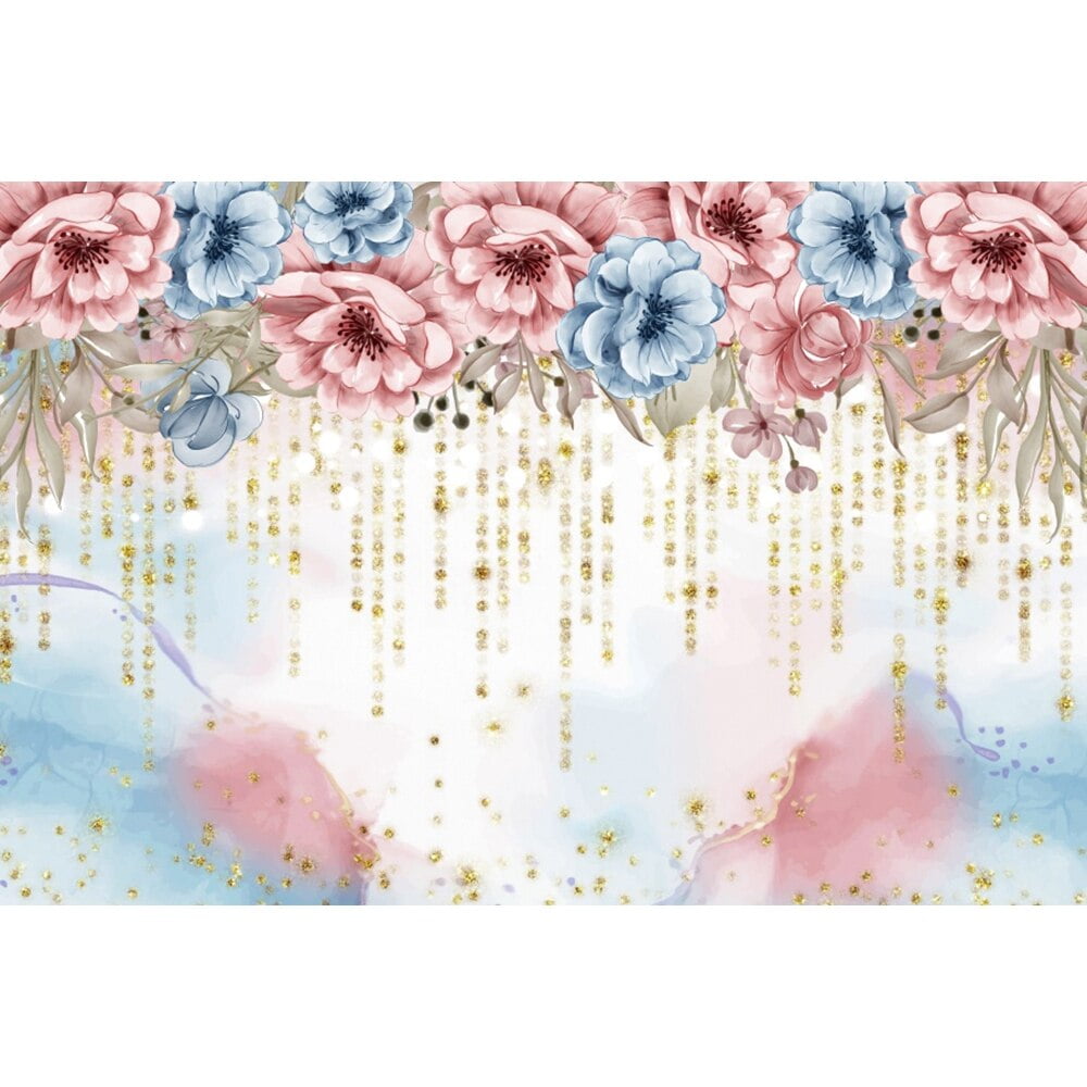 Marble Texture Flowers Gold Glitters Birthday Photography Backdrop ...