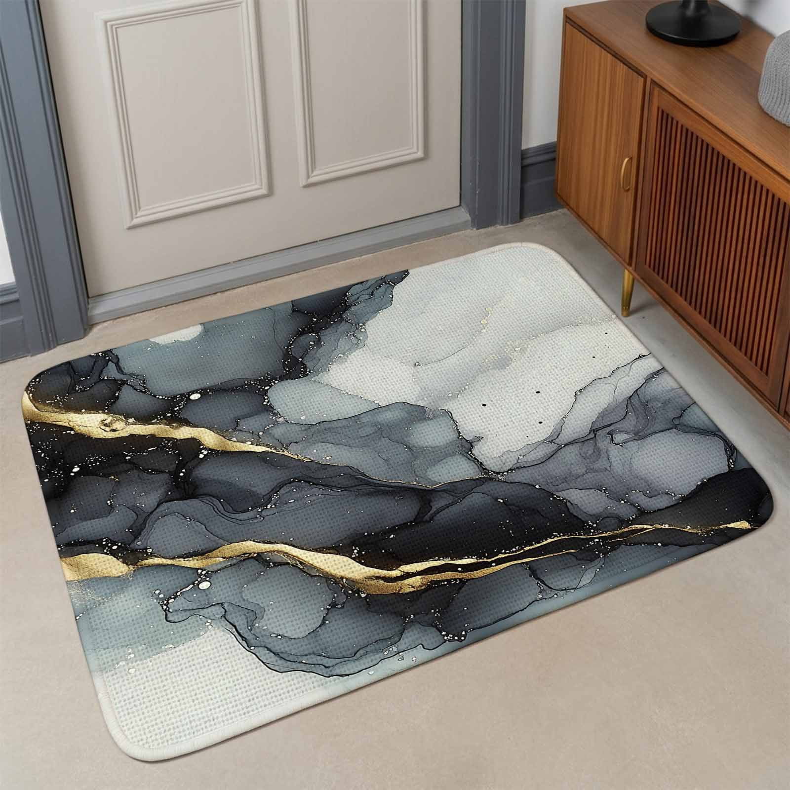 Marble Texture Front Door Mat Indoor Entrance, Gray Marble Abstract Art ...