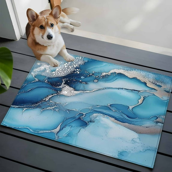 Marble Texture Front Door Rugs 2x3 ft Blue Sliver Shinny Modern ...