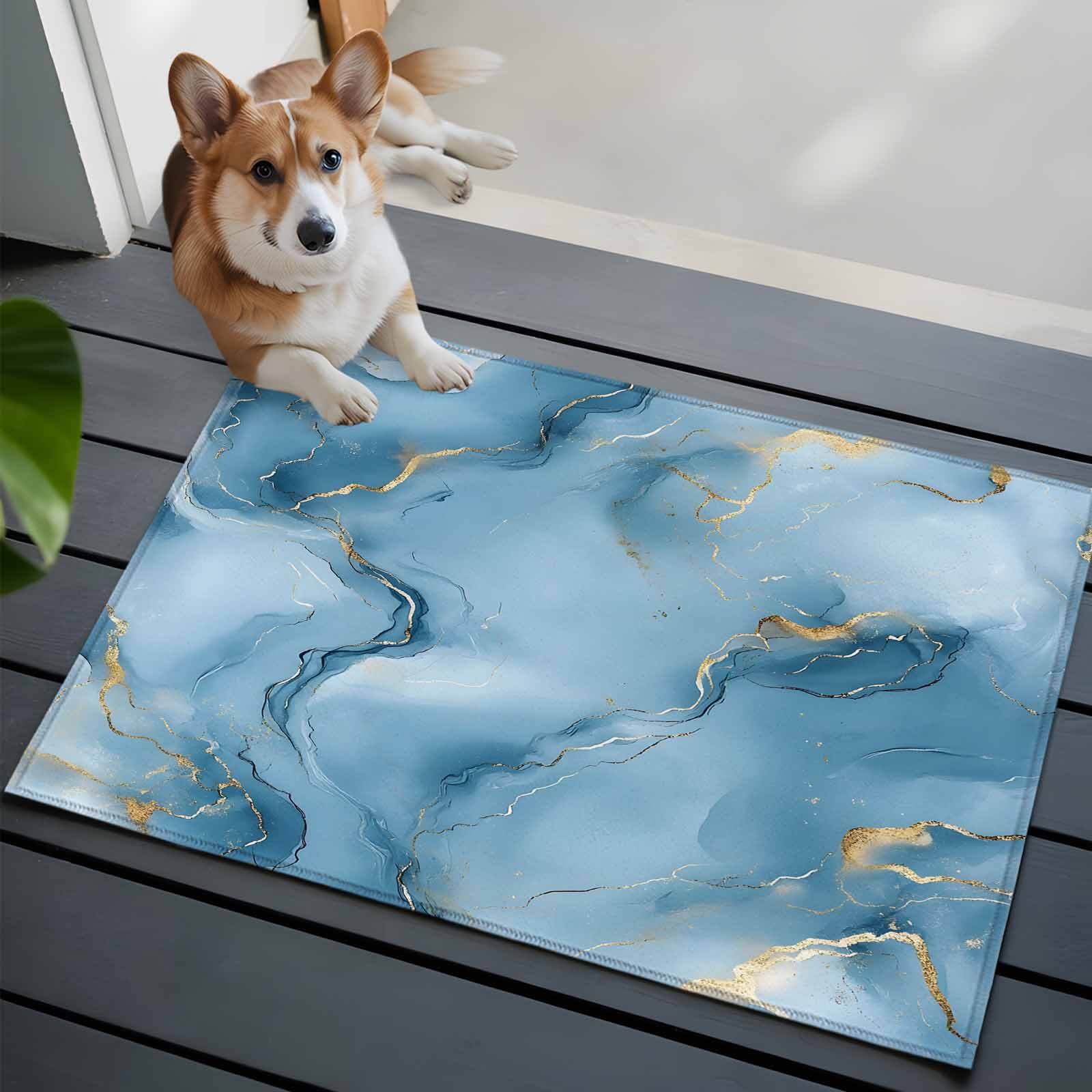 Marble Texture Front Door Rugs 2x3 ft Gold Blue Crack Abstract Gradient ...