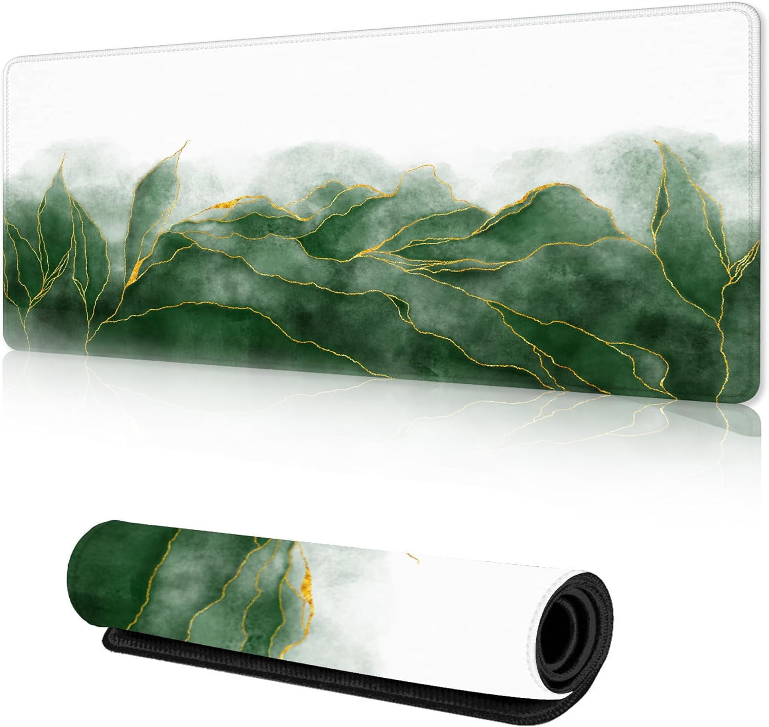 Marble Texture Gaming Mouse Pad,Emerald Leaves Desk Mat,XXL Extended ...