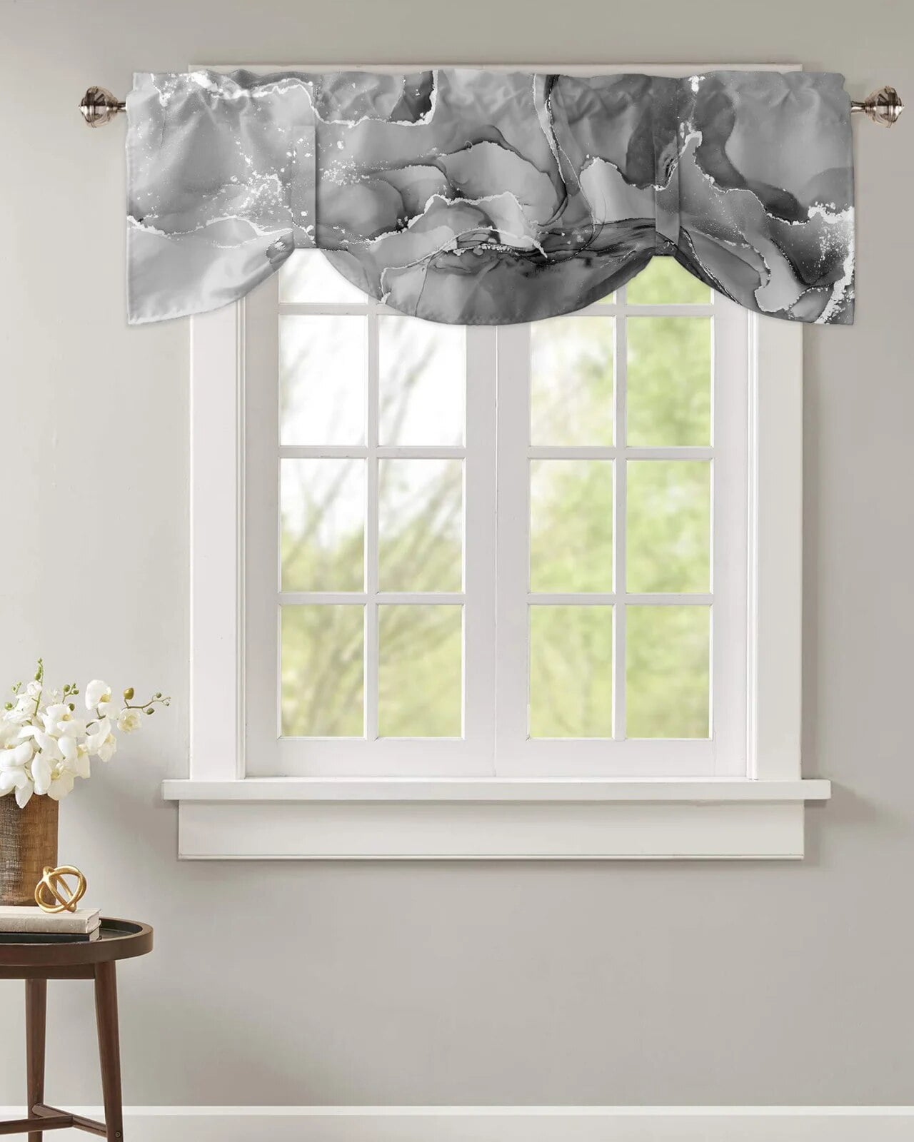Marble Texture Gradient Black Small Curtain Rod Pocket Short Curtains ...