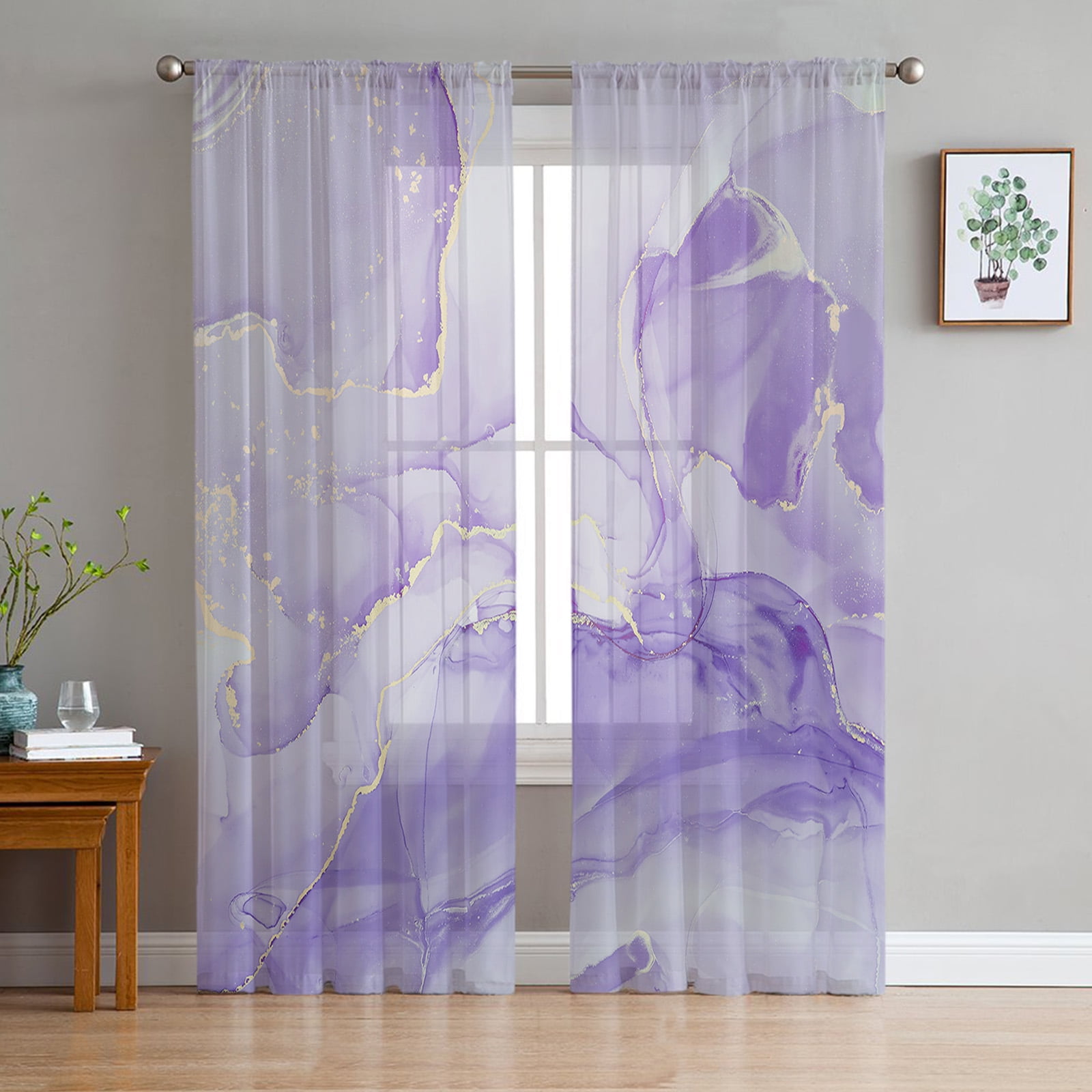 Marble Texture Gradient Purple Sheer Curtains for Living Room ration ...