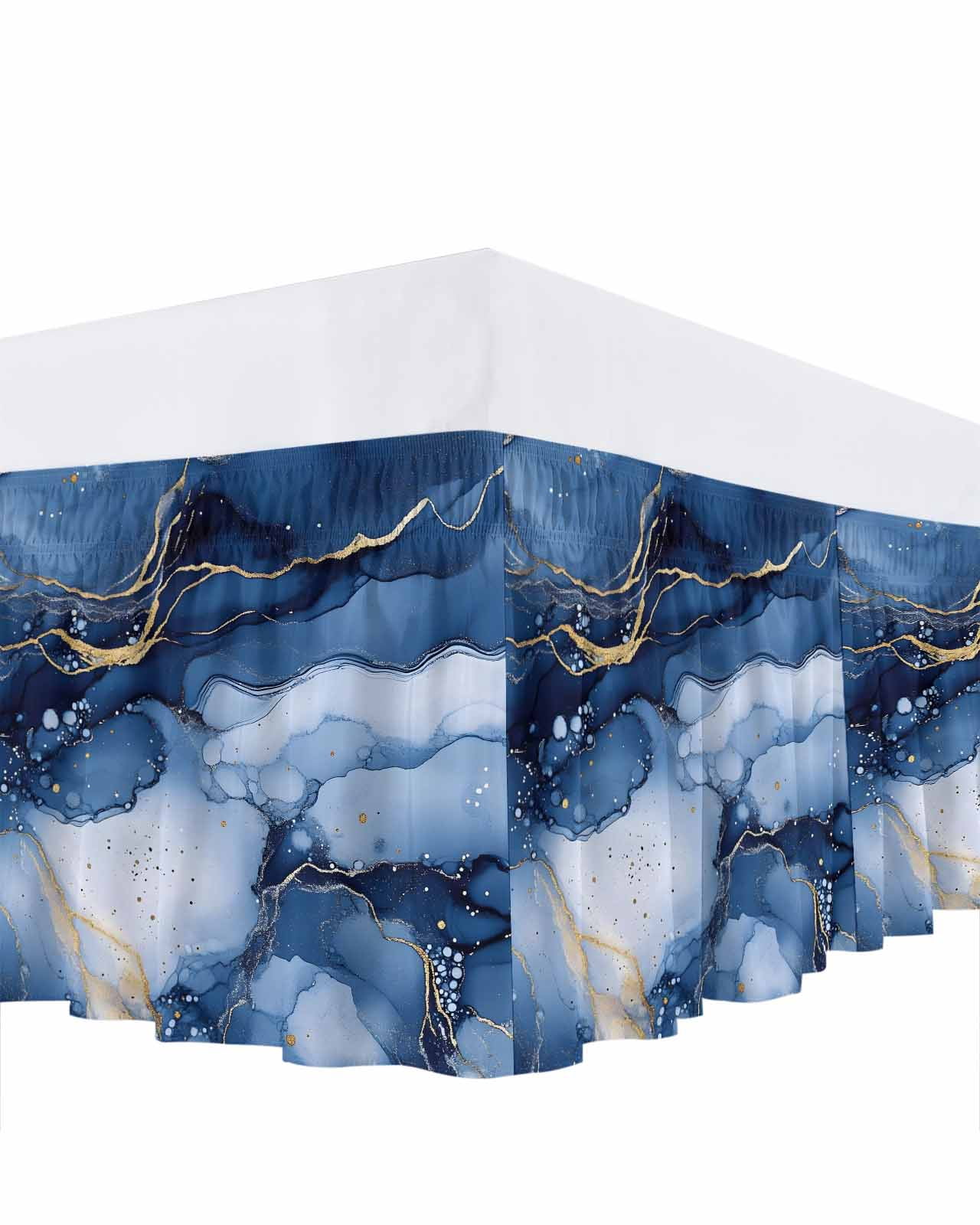 Marble Texture Gradient Ruffle Bed Skirt Queen Size Blue Gold Gradient ...