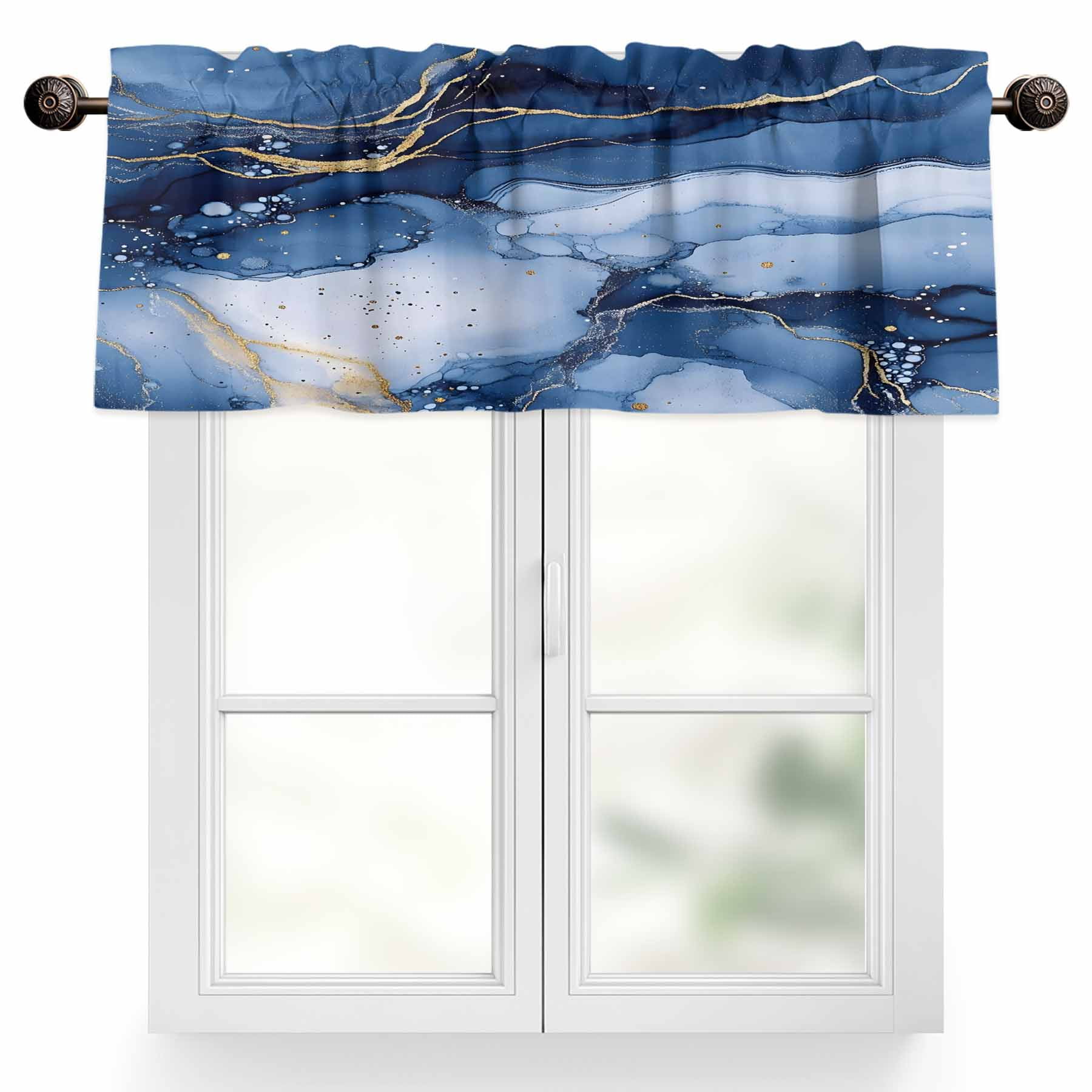 Marble Texture Gradient Valances for Windows, 42 x 18in, Blue Gold ...