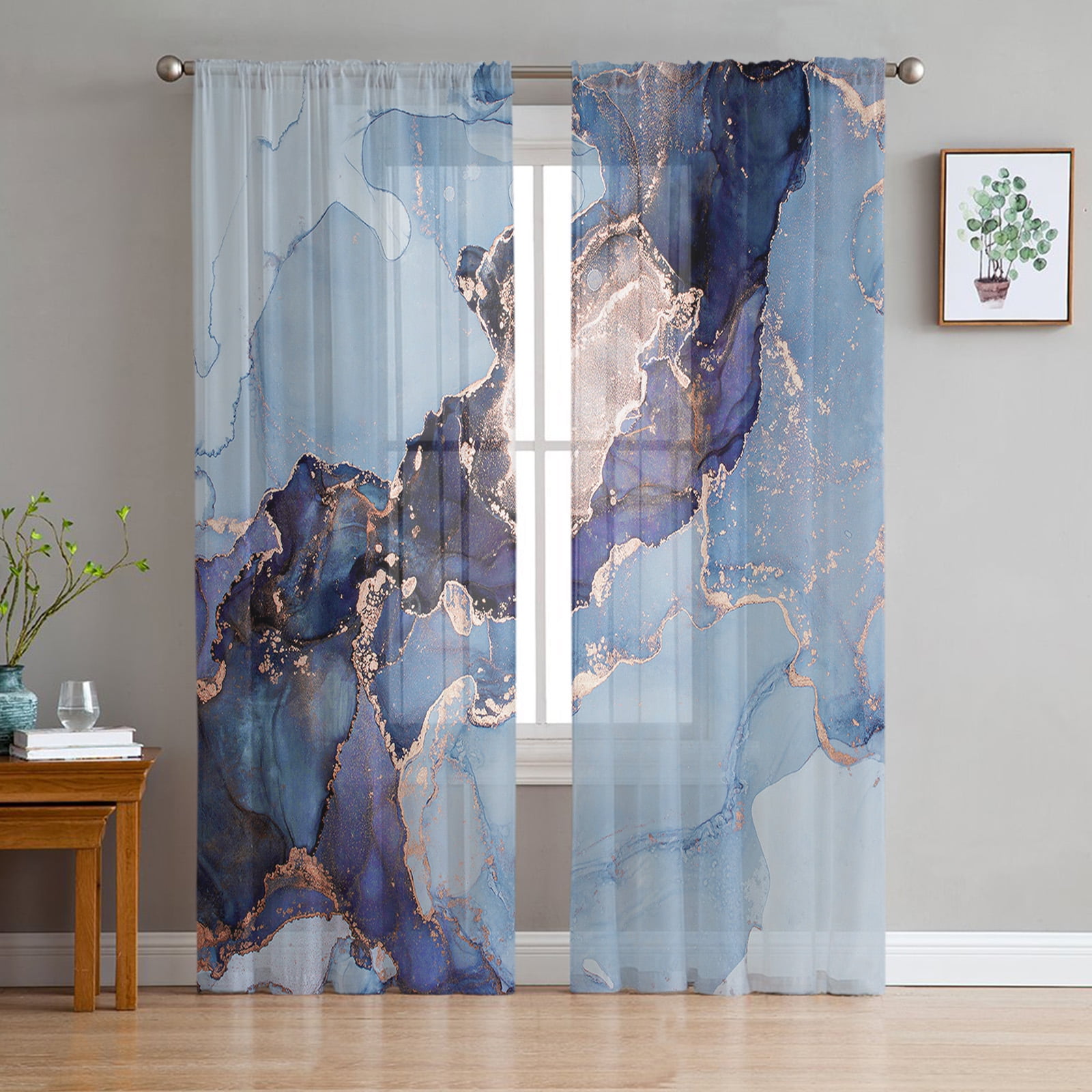 Marble Texture Gray Printed Curtains Drape Sheer Tulle Home ration ...