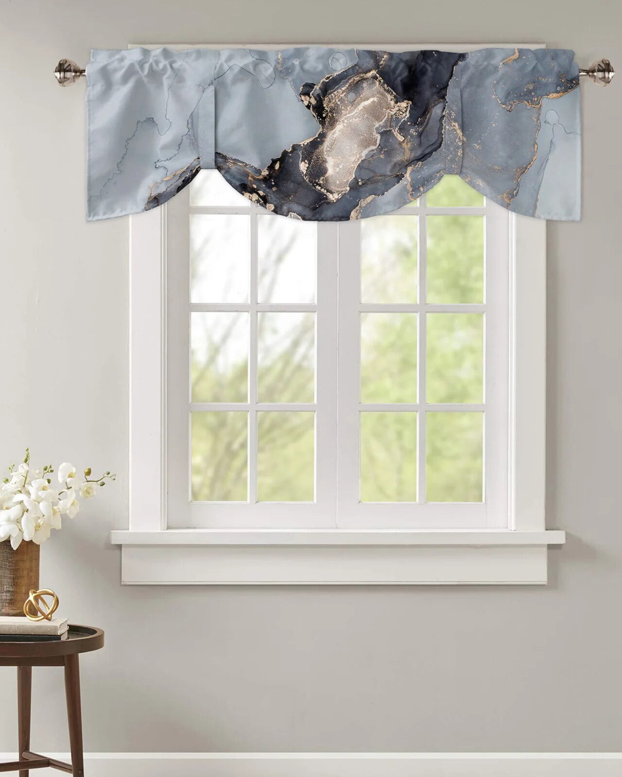 Marble Texture Gray Window Valance Curtain Kitchen Cafe Short Curtains ...