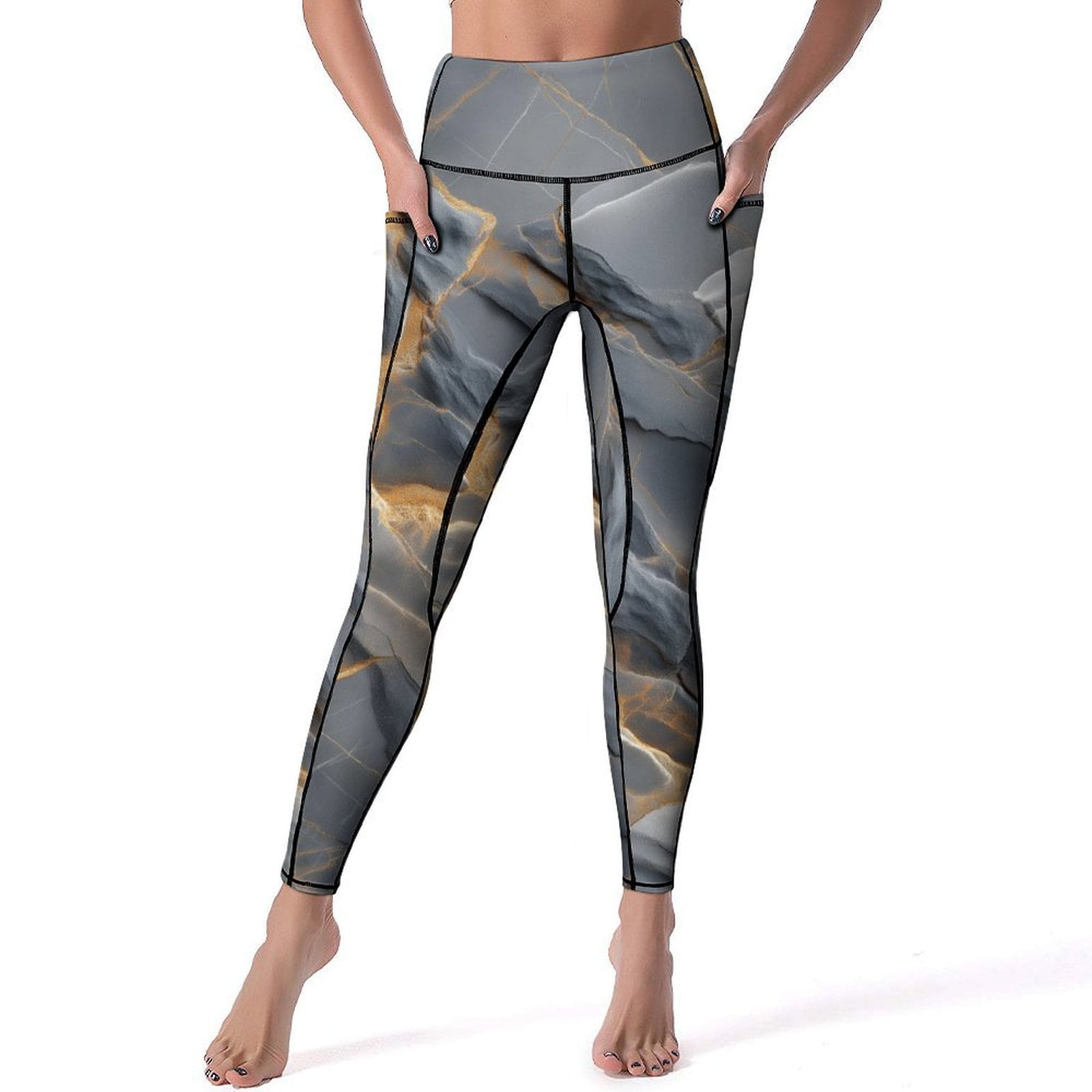 Marble Texture High Waisted Leggings for Women No See Through Tummy ...