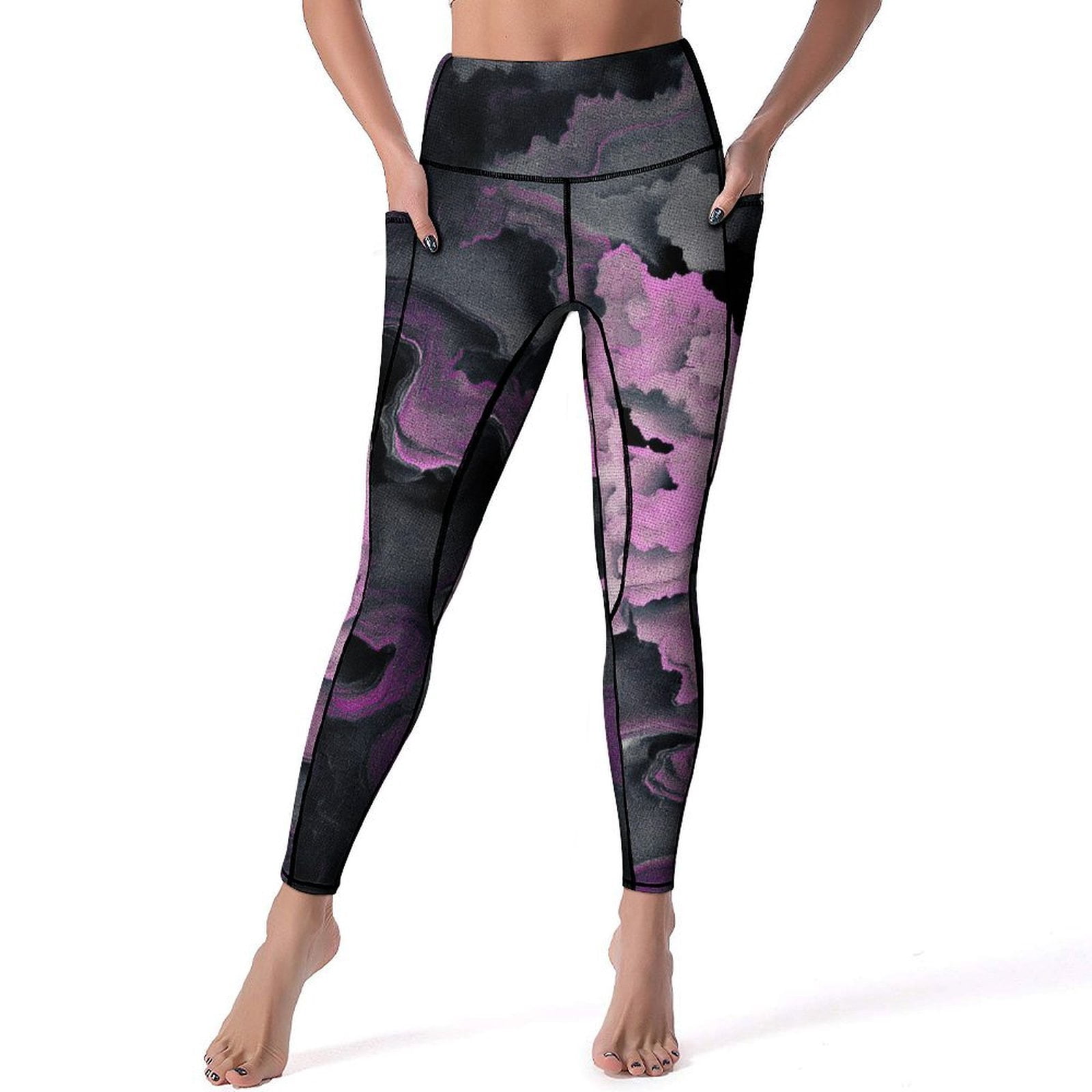 Marble Texture High Waisted Leggings for Women No See Through Tummy ...