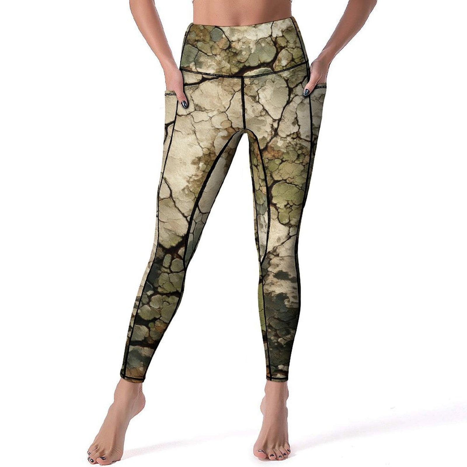 Marble Texture High Waisted Leggings for Women No See Through Tummy ...