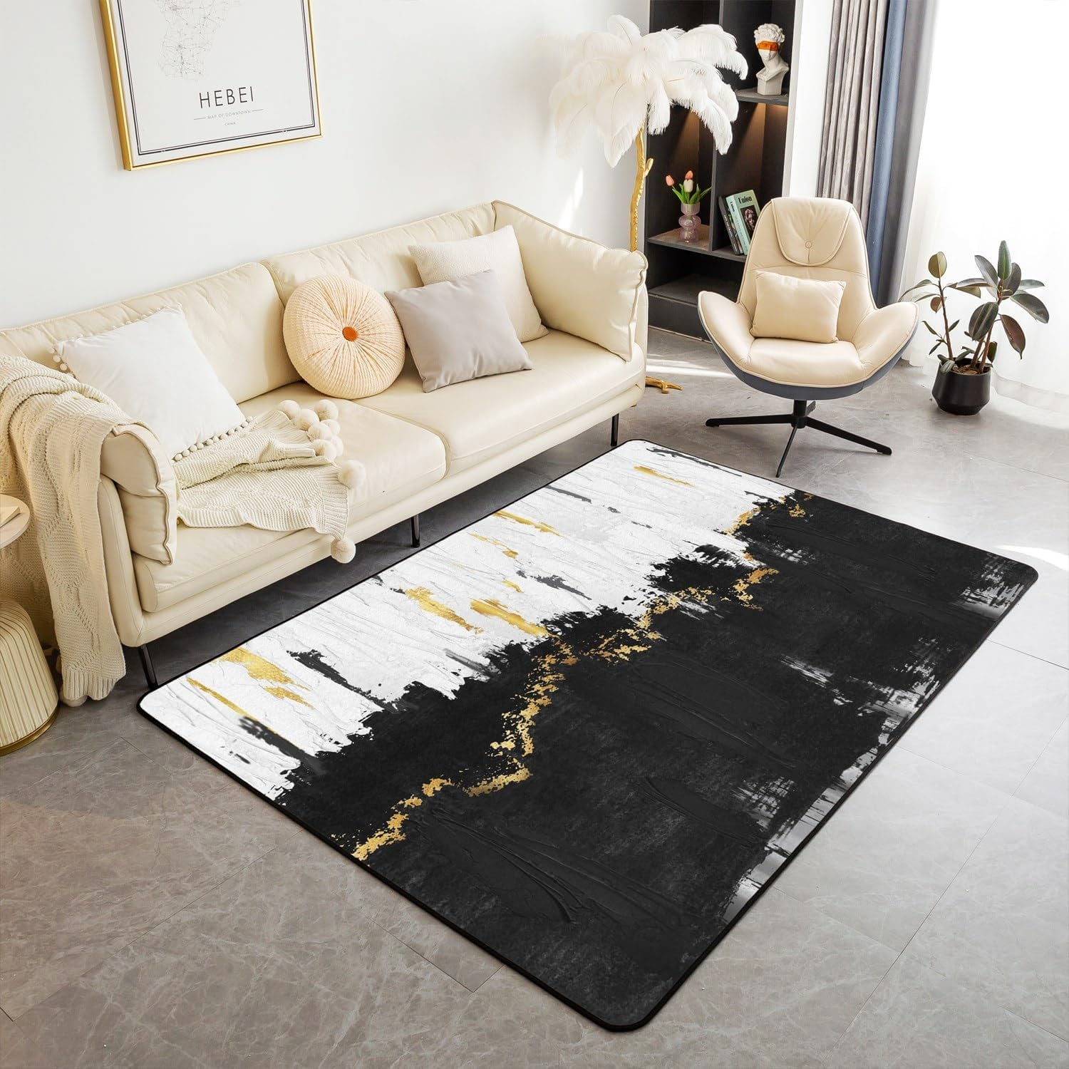 Marble Texture Indoor Rug Aesthetic Golden Foil Paint Rugs For Home ...