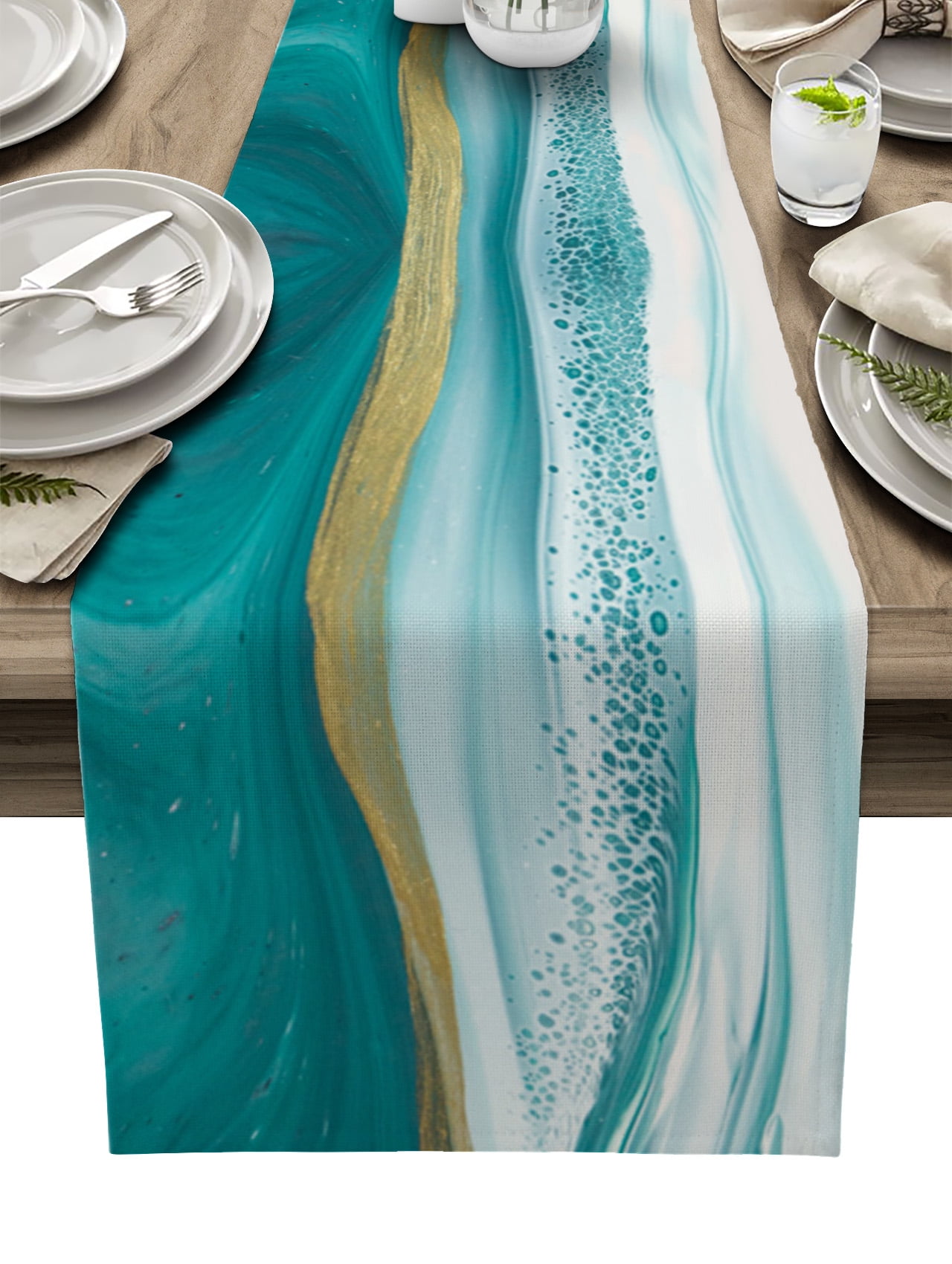 Marble Texture Ink Black And White Table Runner Modern Party Dining ...