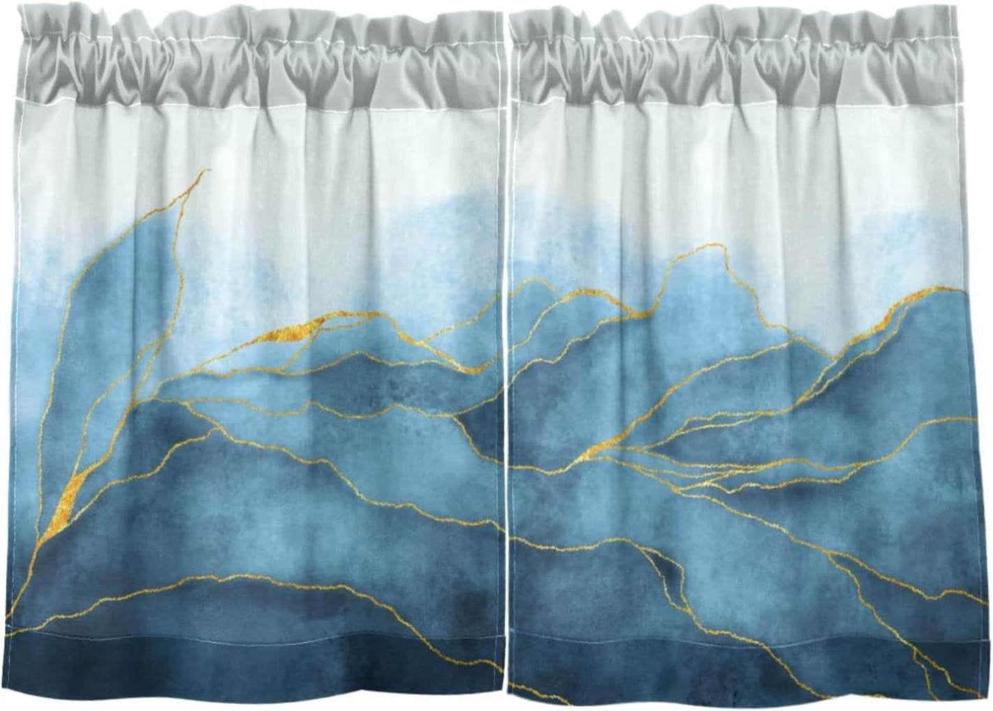 Marble Texture Kitchen Curtains 2 Panels UV Protected Tier Curtains ...