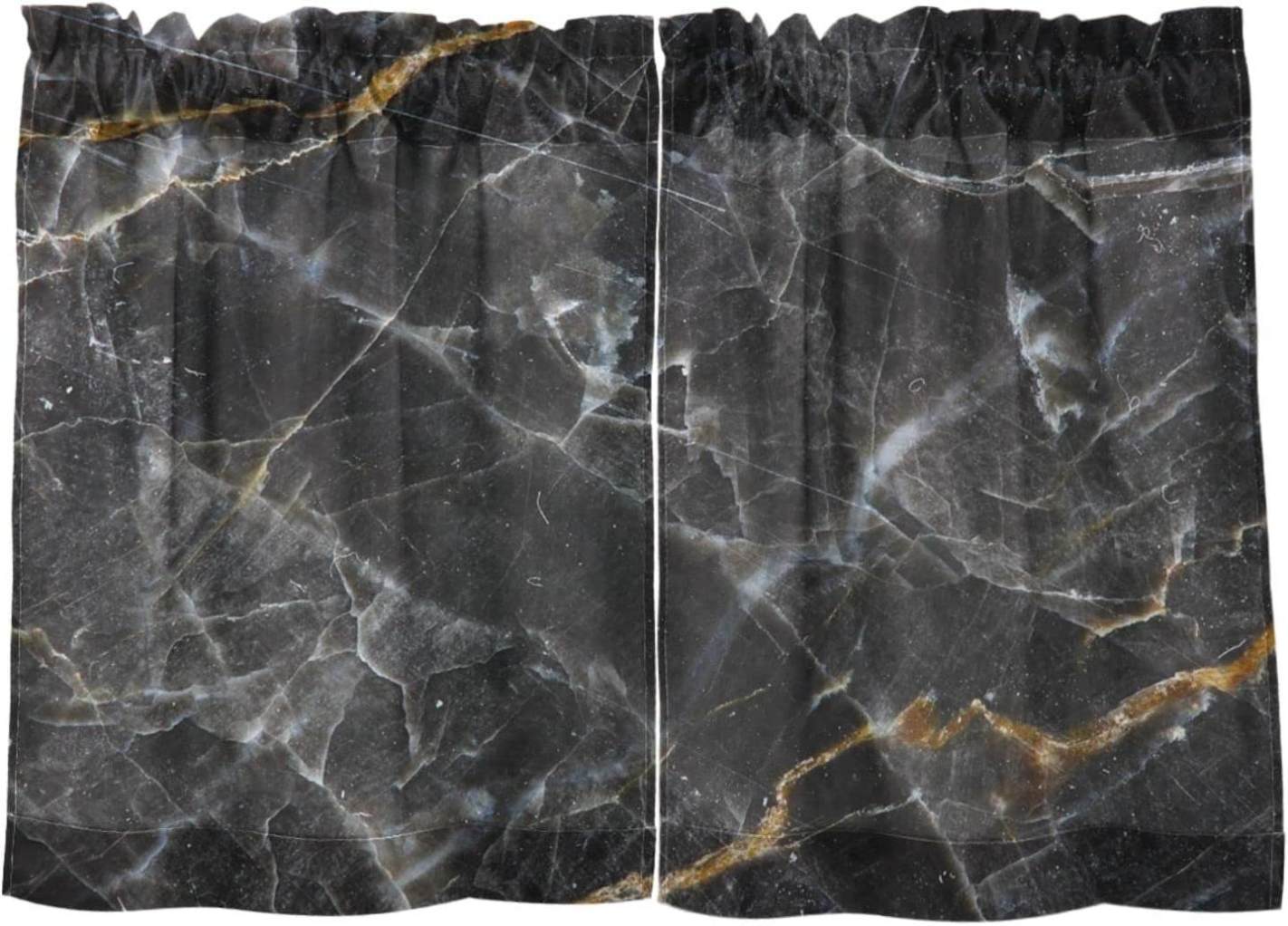 Marble Texture Kitchen Curtains 2 Panels UV Protected Tier Curtains ...