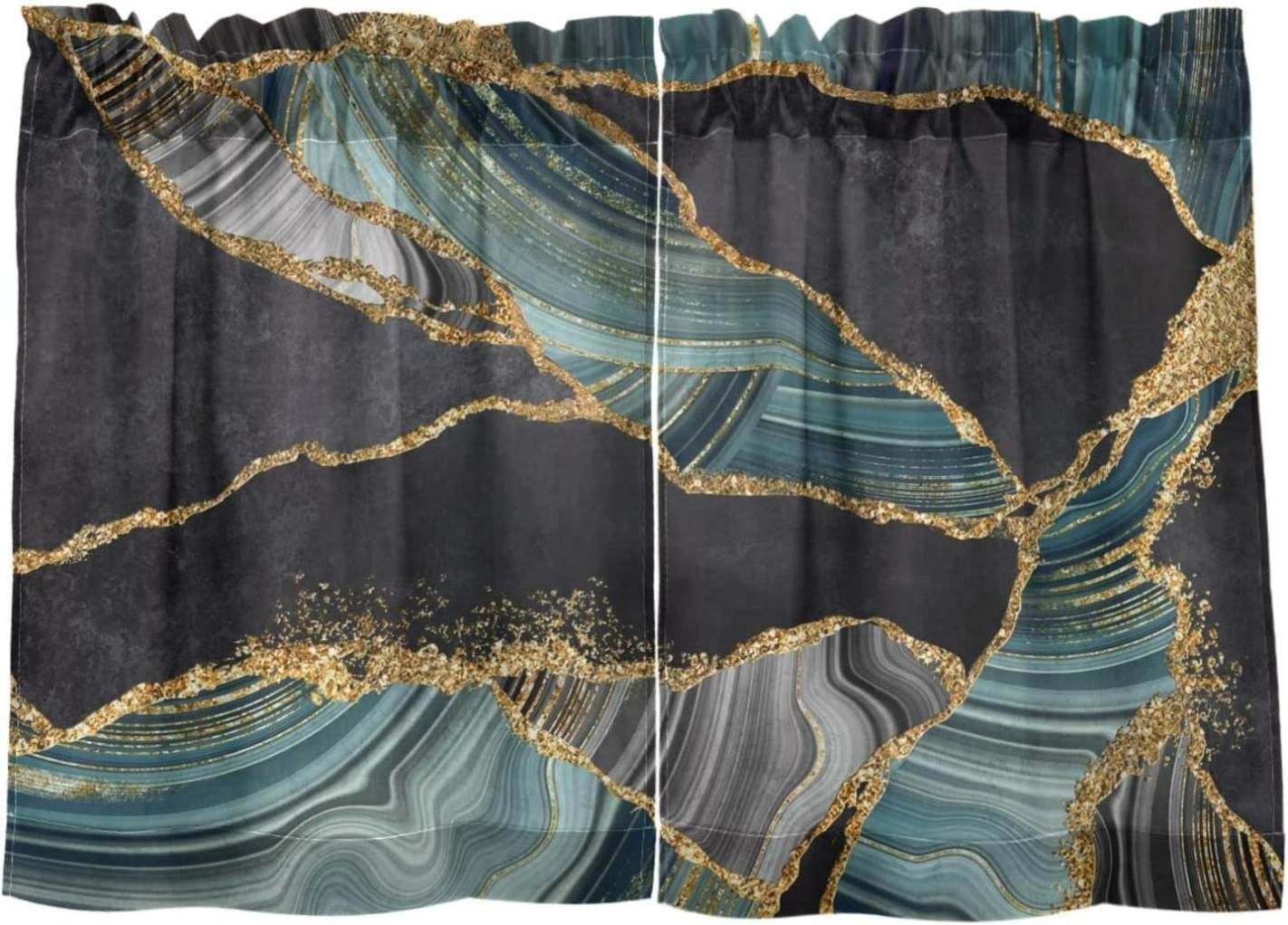 Marble Texture Kitchen Curtains 2 Panels UV Protected Tier Curtains ...