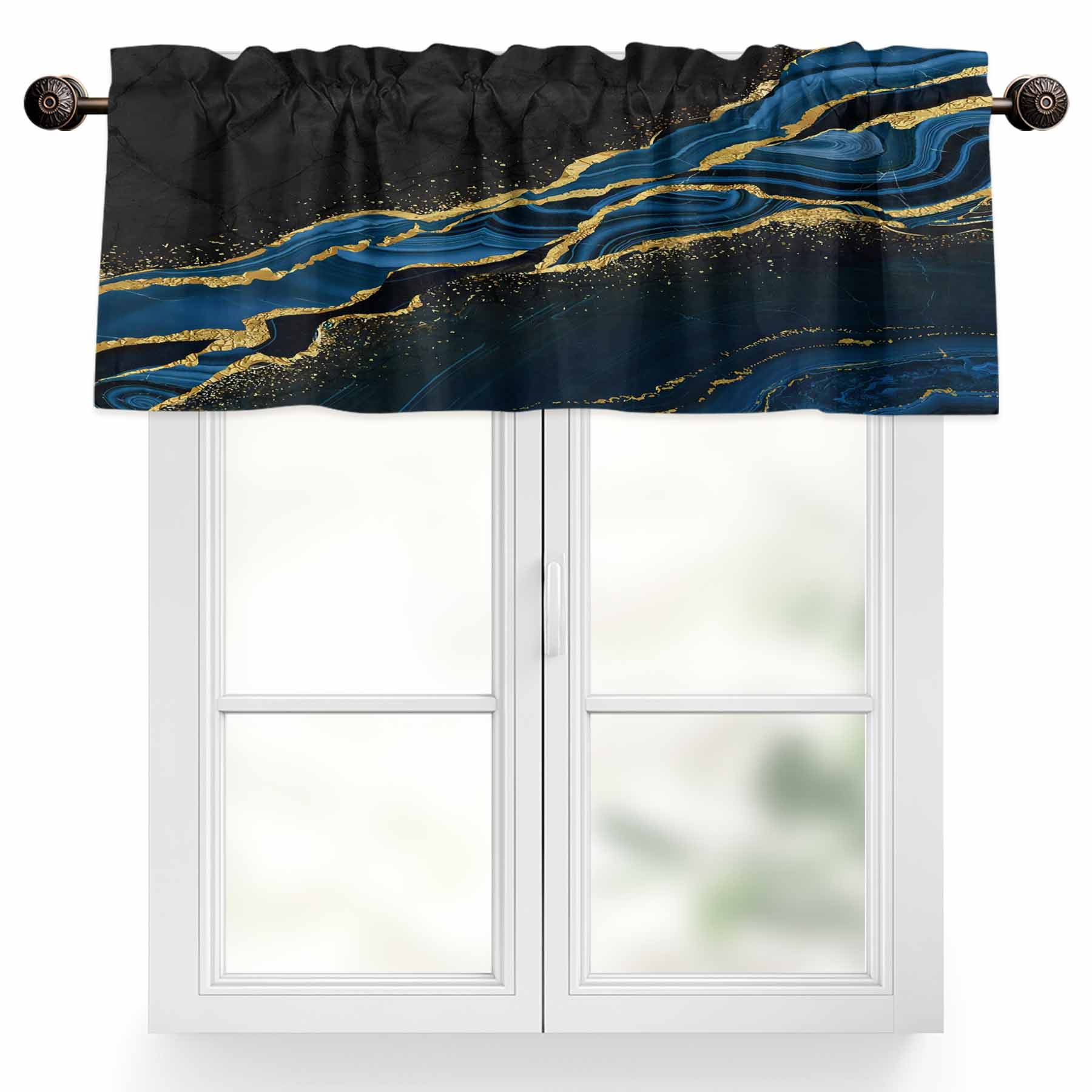 Marble Texture Kitchen Valances for Windows Black Blue Fluid Abstract ...