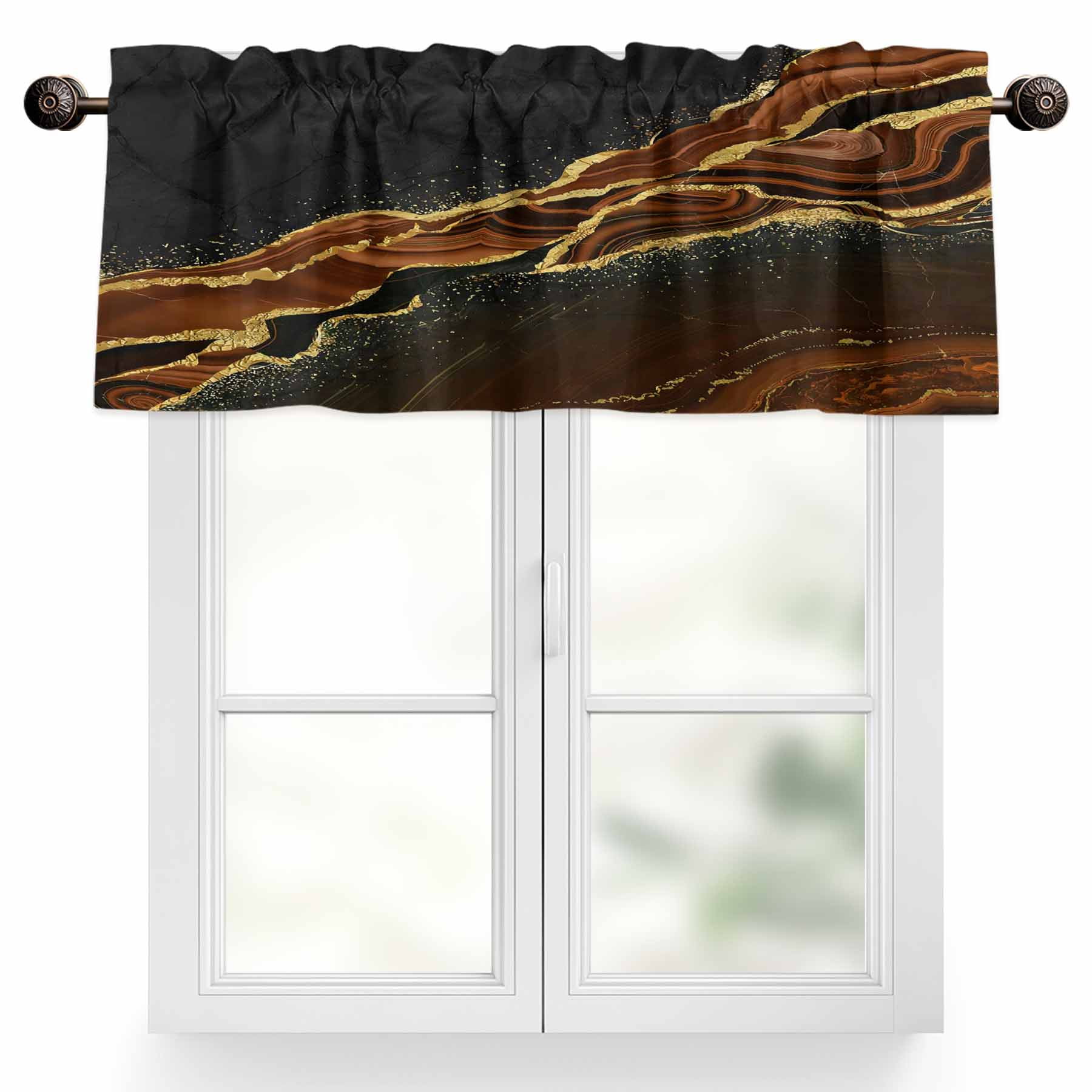 Marble Texture Kitchen Valances for Windows Black Brown Fluid Abstract ...