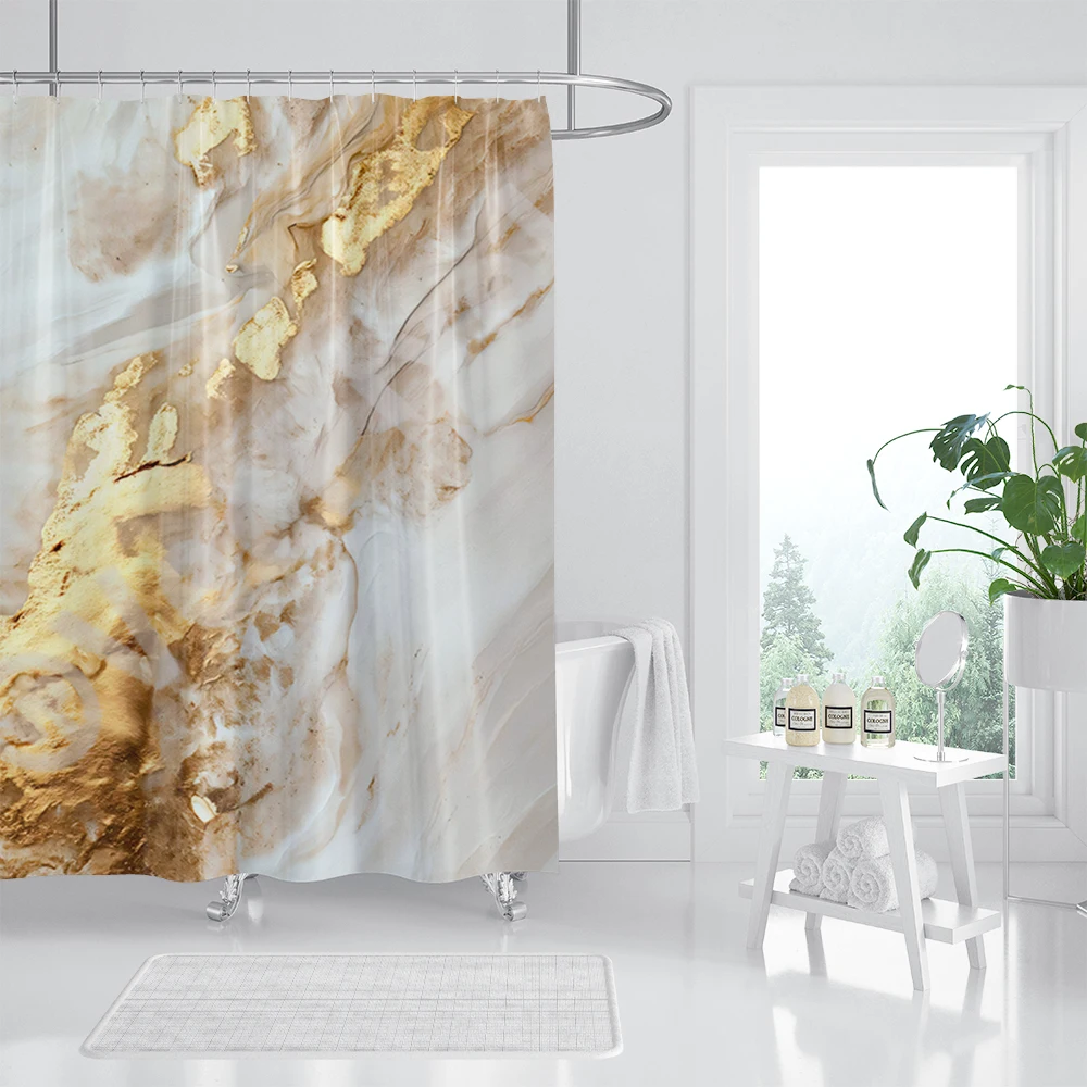Marble Texture Luxury Bathroom Shower Curtain Modern Polyester Fabric ...