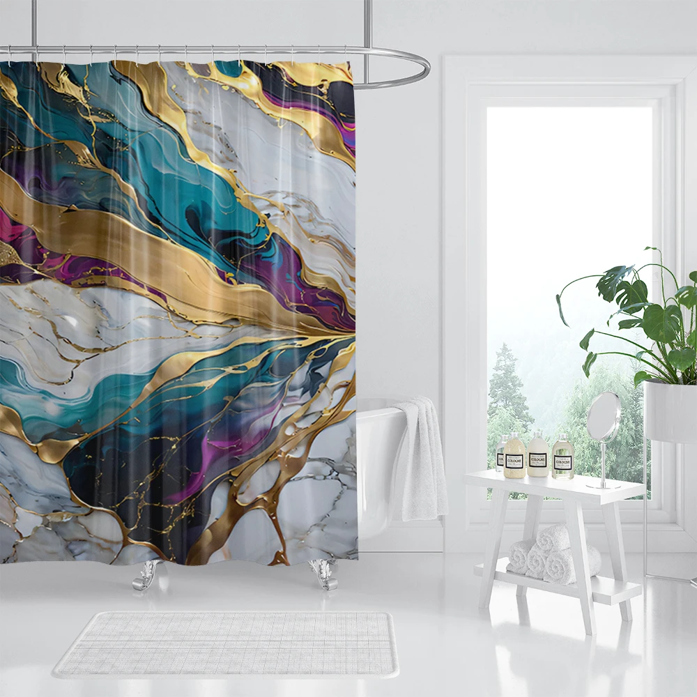 Marble Texture Luxury Bathroom Shower Curtain Modern Polyester Fabric ...