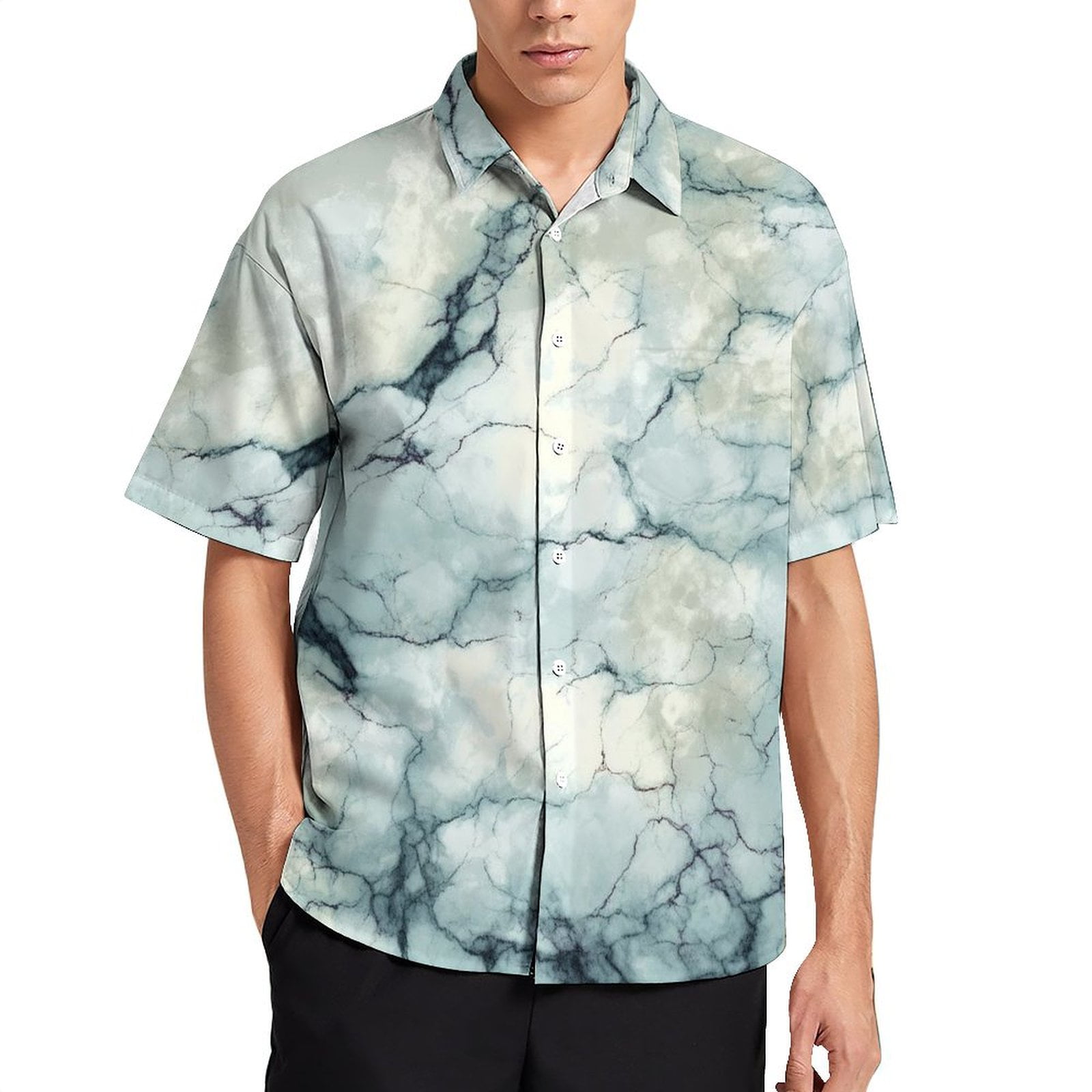 Marble Texture Men's Shirt Short Sleeves Printed Button Down Summer ...
