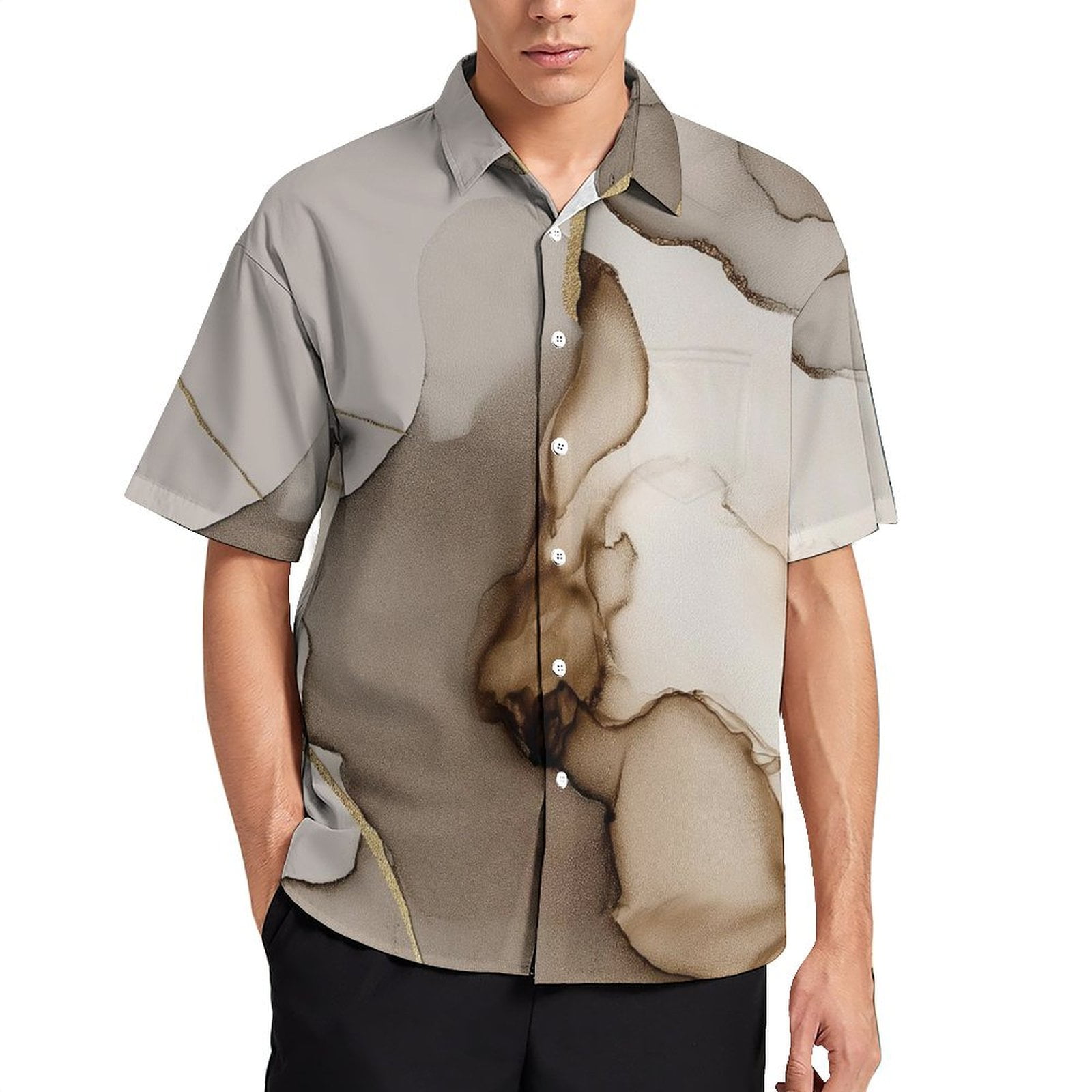Marble Texture Men's Shirt Short Sleeves Printed Button Down Summer ...