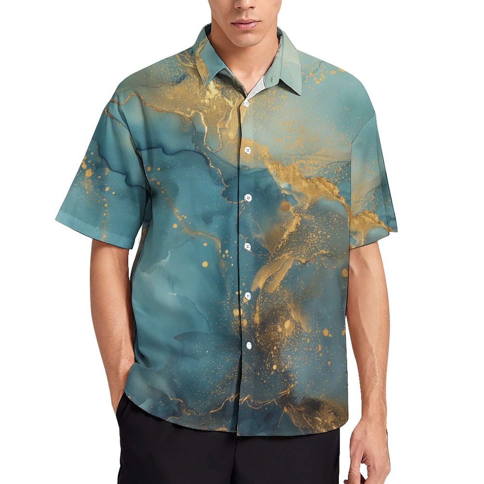 Marble Texture Men's Shirt Short Sleeves Printed Button Down Summer ...