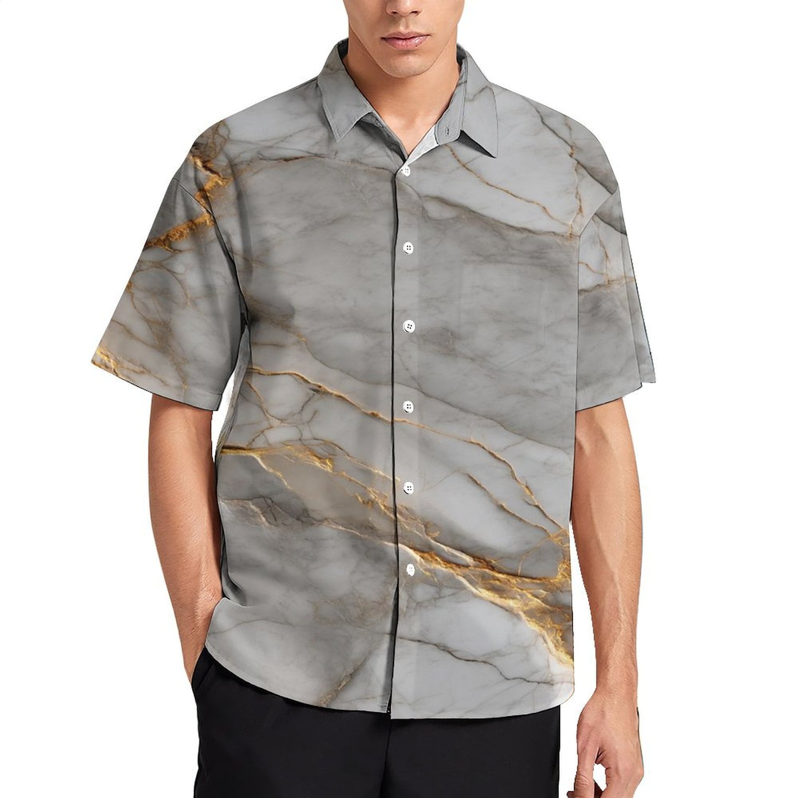 Marble Texture Men's Shirt Short Sleeves Printed Button Down Summer ...