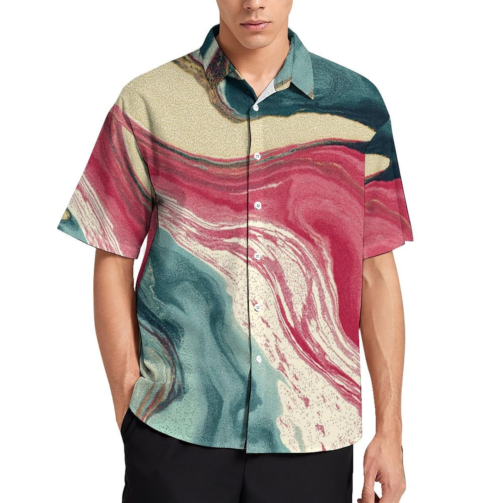 Marble Texture Men's Shirt Short Sleeves Printed Button Down Summer ...